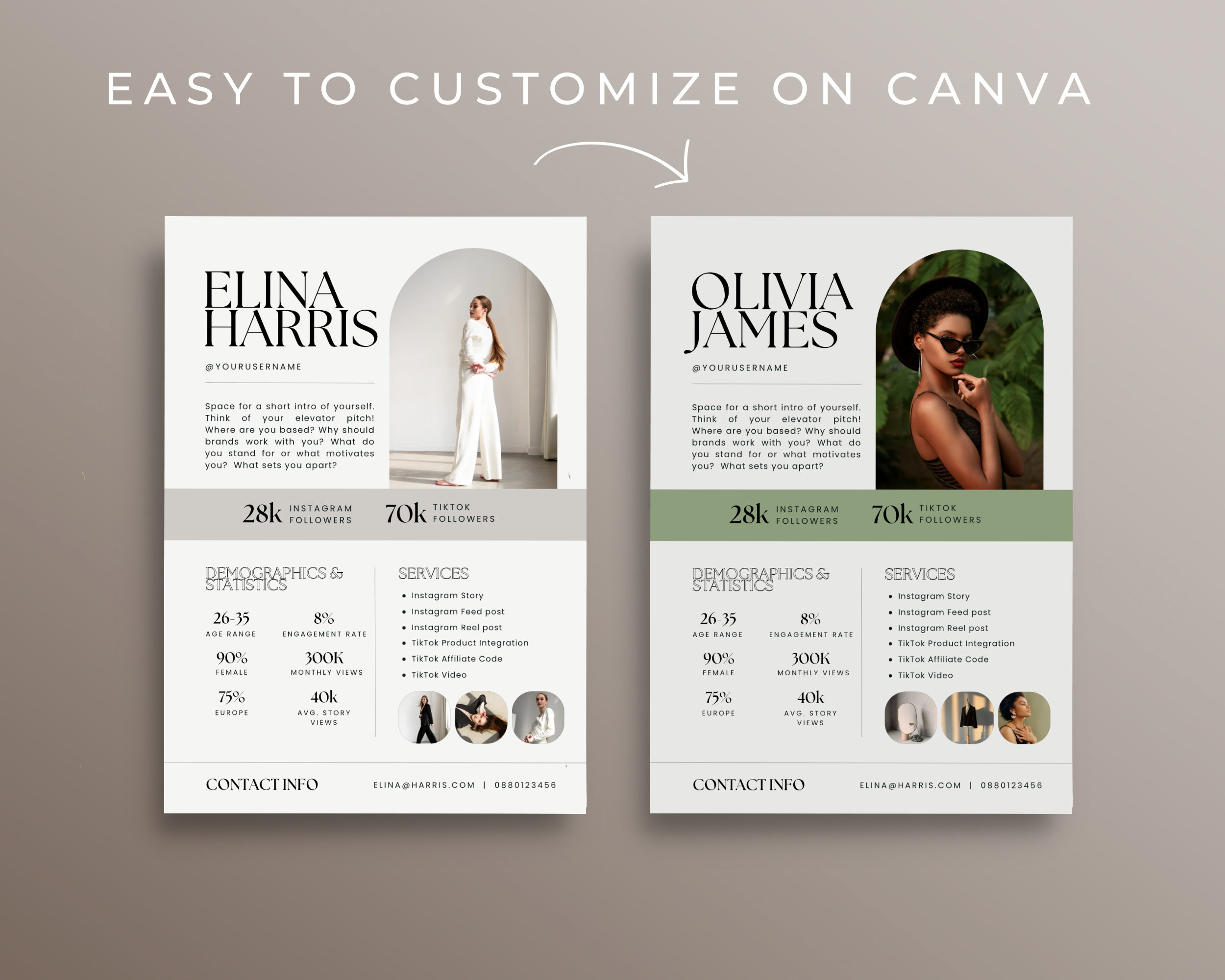 One Page Media Kit Template, Media Kit for Influencers, Media Kit Canva ...