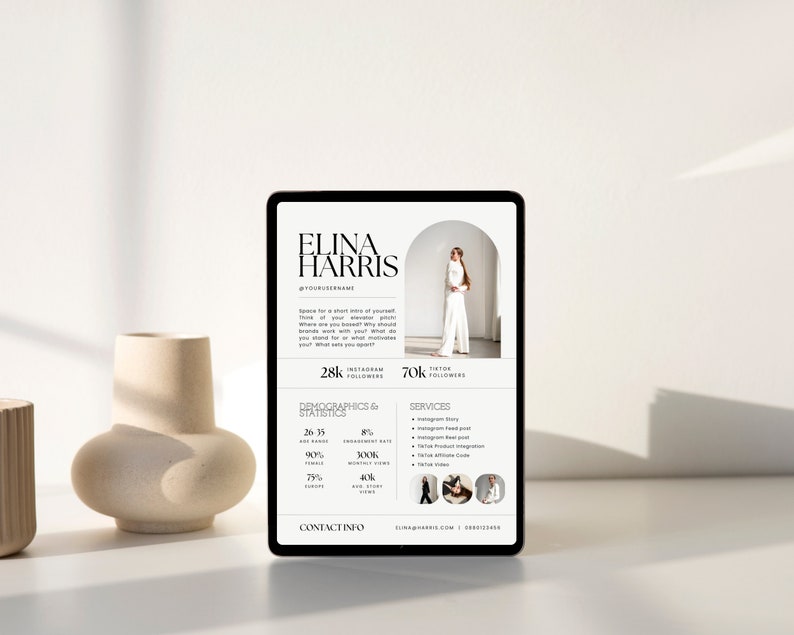 One Page Media Kit Template, Media Kit for Influencers, Media Kit Canva ...