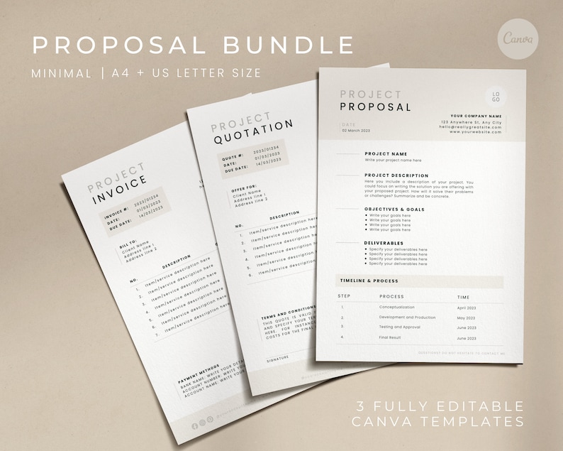 Project Proposal Template, Minimal Project Proposal, Invoice Bundle ...