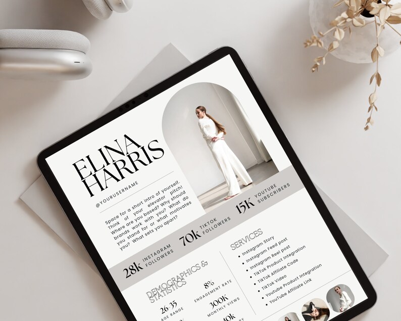 One Page Media Kit Template, Media Kit for Influencers, Media Kit Canva ...