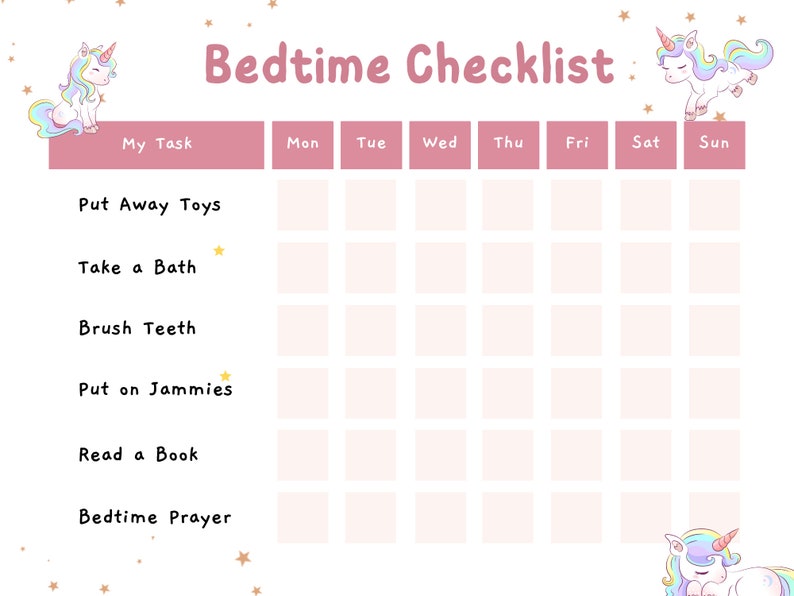 Bedtime Checklist Sticker Chart for Kids and Toddlers - Boy and Girl ...