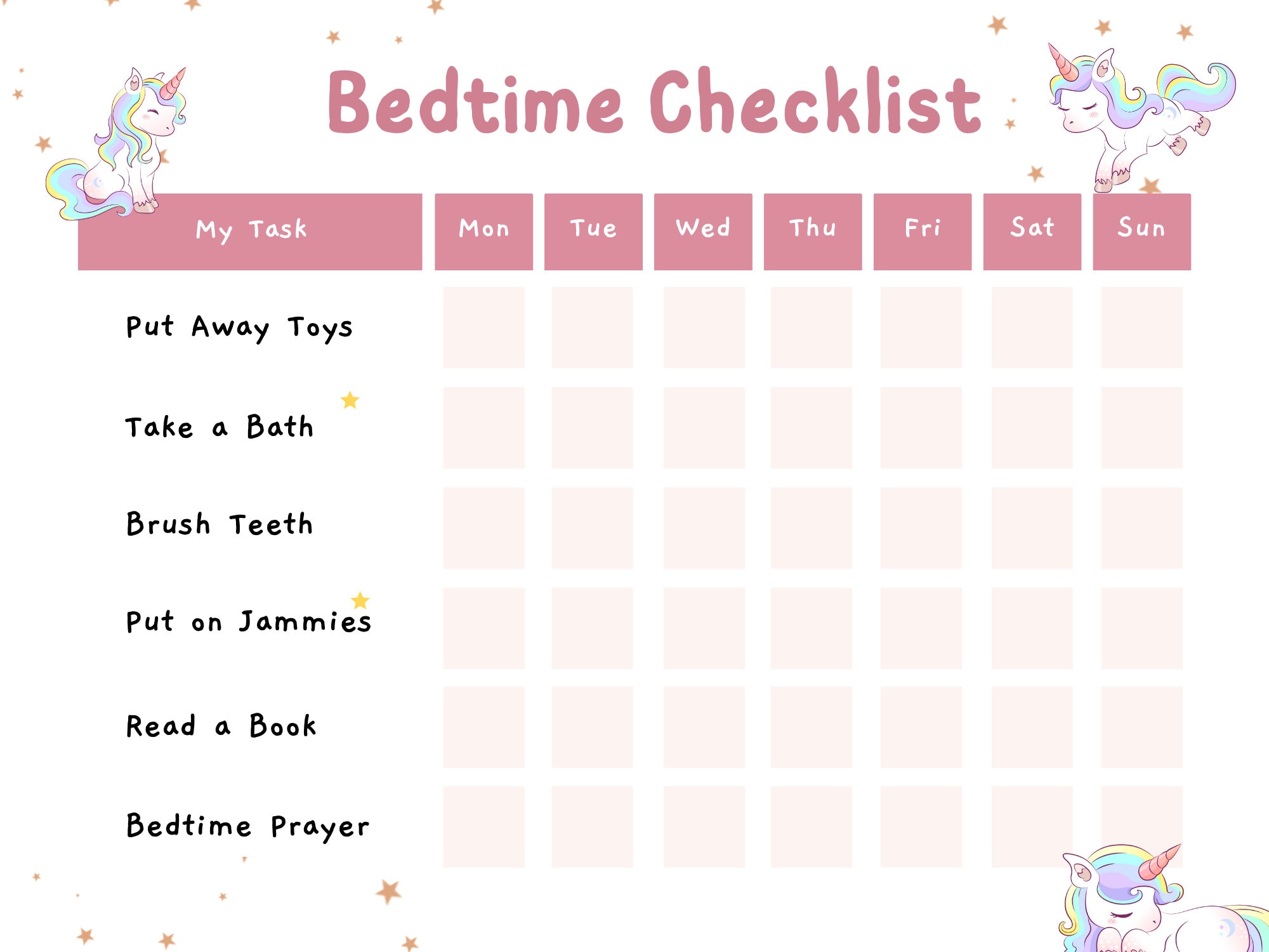 Bedtime Checklist Sticker Chart for Kids and Toddlers - Boy and Girl ...