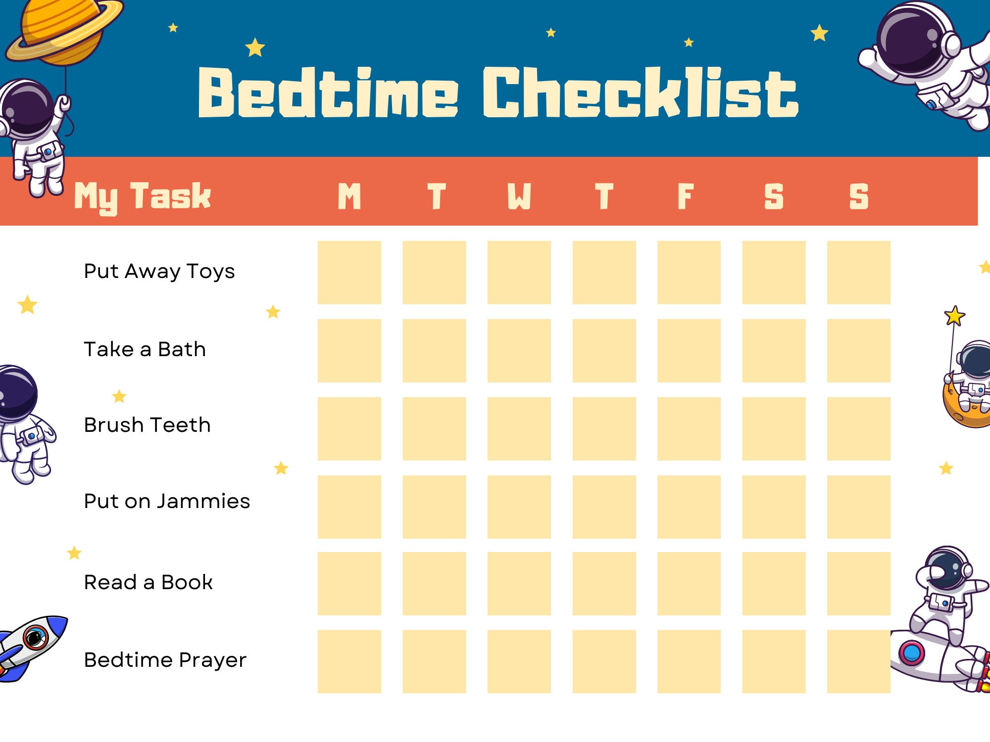 Bedtime Checklist Sticker Chart for Kids and Toddlers - Boy and Girl ...