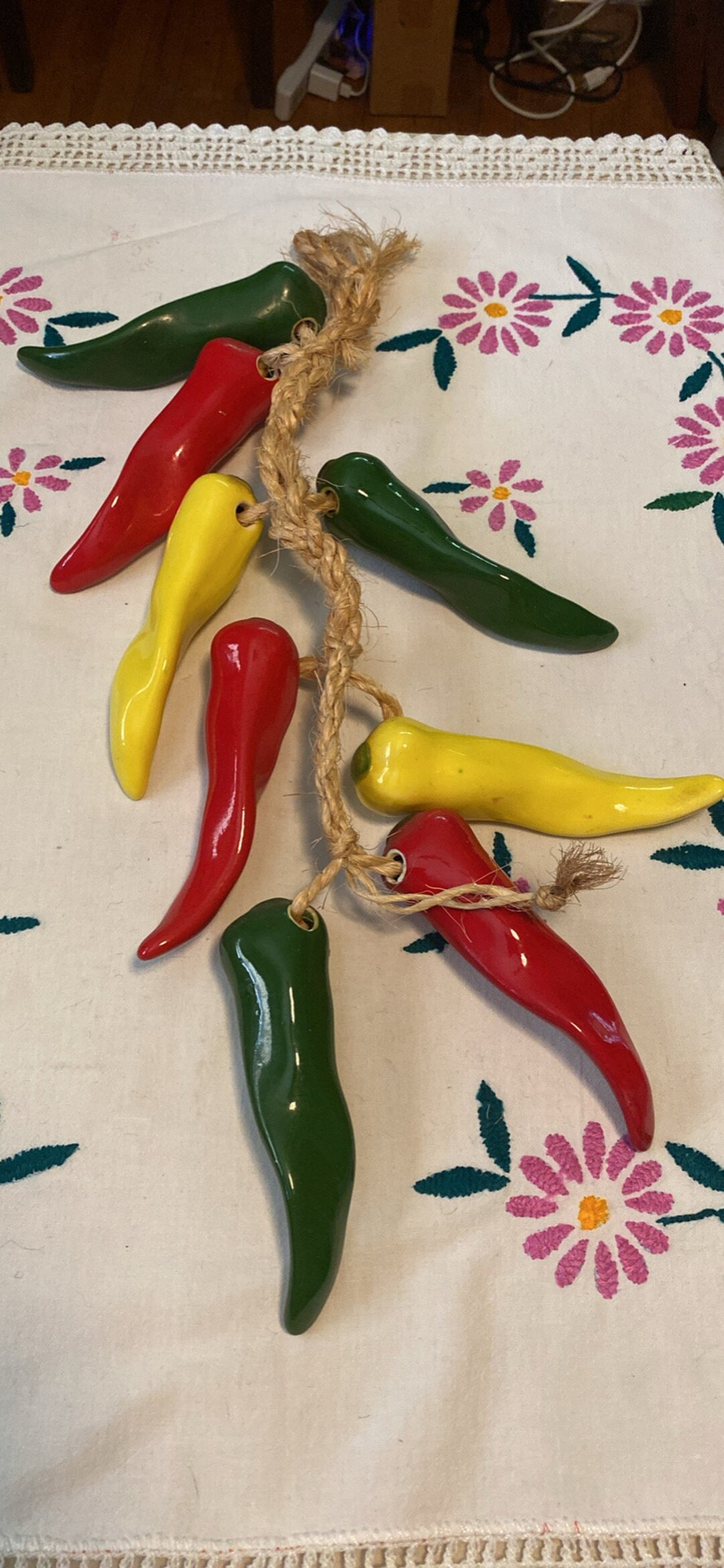 Ceramic Hanging Colorful Peppers on a Hemp Rope. Colorful and a Nice ...