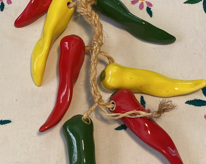 Ceramic Hanging Colorful Peppers on a Hemp Rope. Colorful and a Nice ...