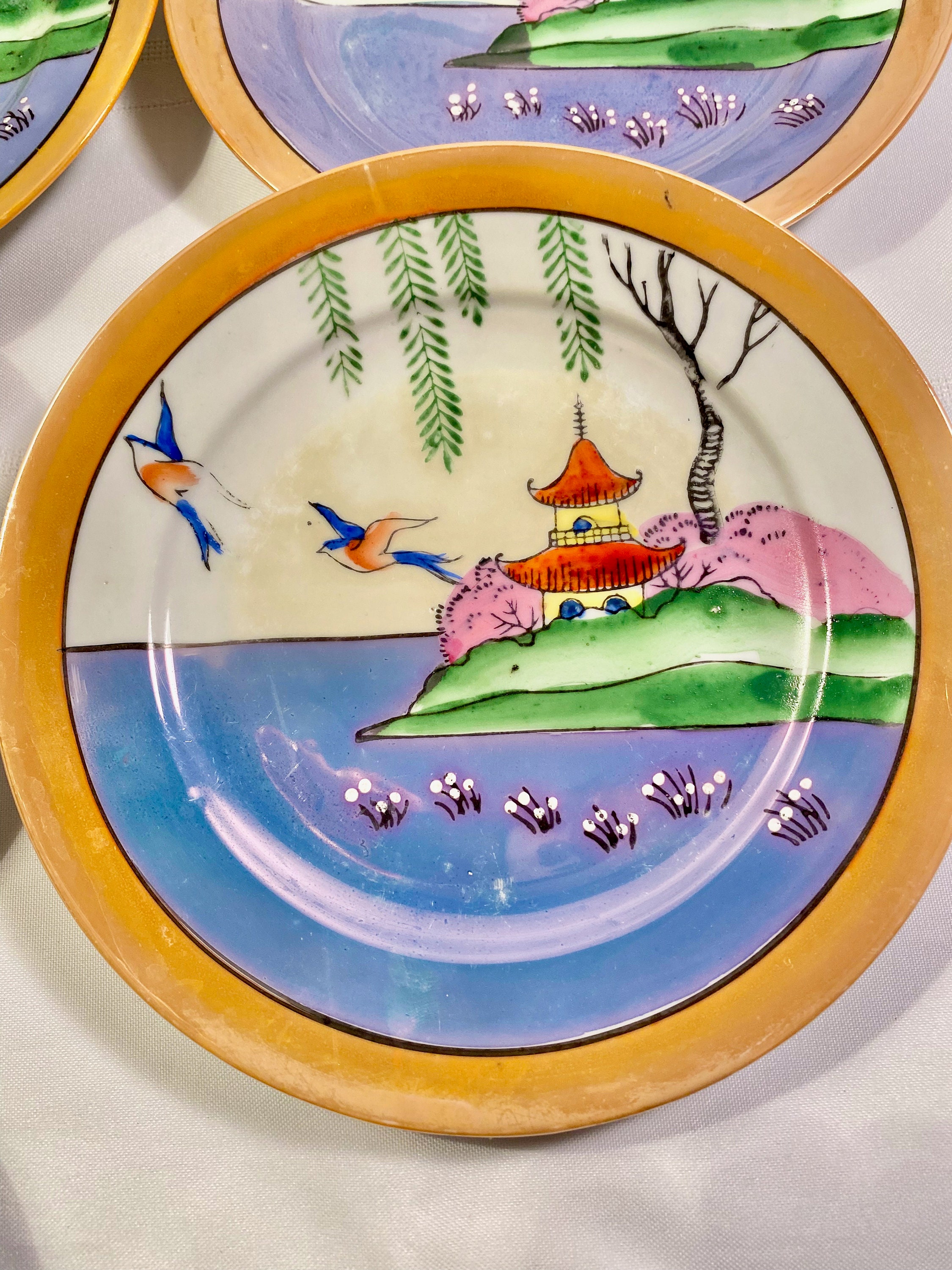 Vintage Hand Painted 1920's Japanese Plate Set, Lusterware, Made in ...
