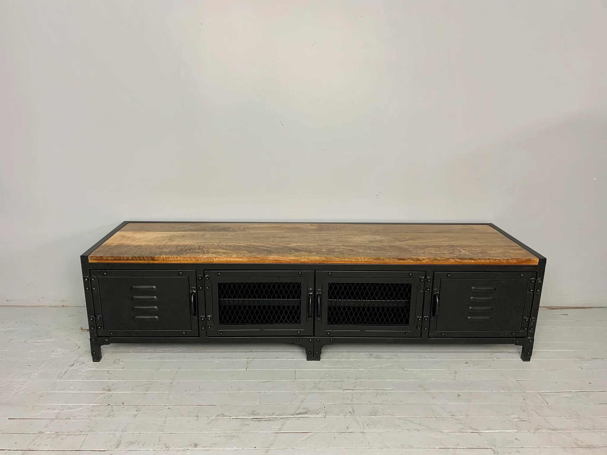Modern Steel and Hardwood TV Console-black Metal Legs-tv Stand-wood TV ...