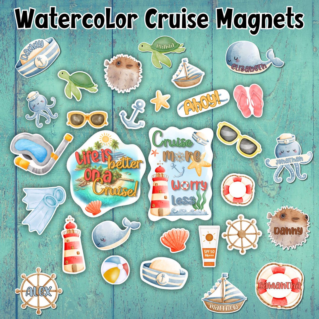 Watercolor Cruise Magnets With Satin Overlay - 22 Designs ...