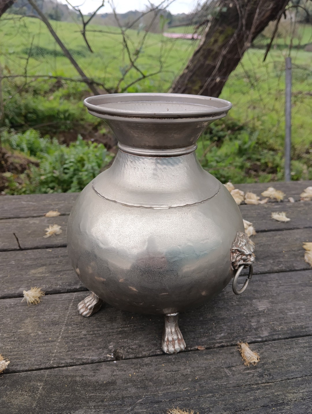 Antique Silver Plated Brass Vase With Embossed Lion Legs. Antique ...