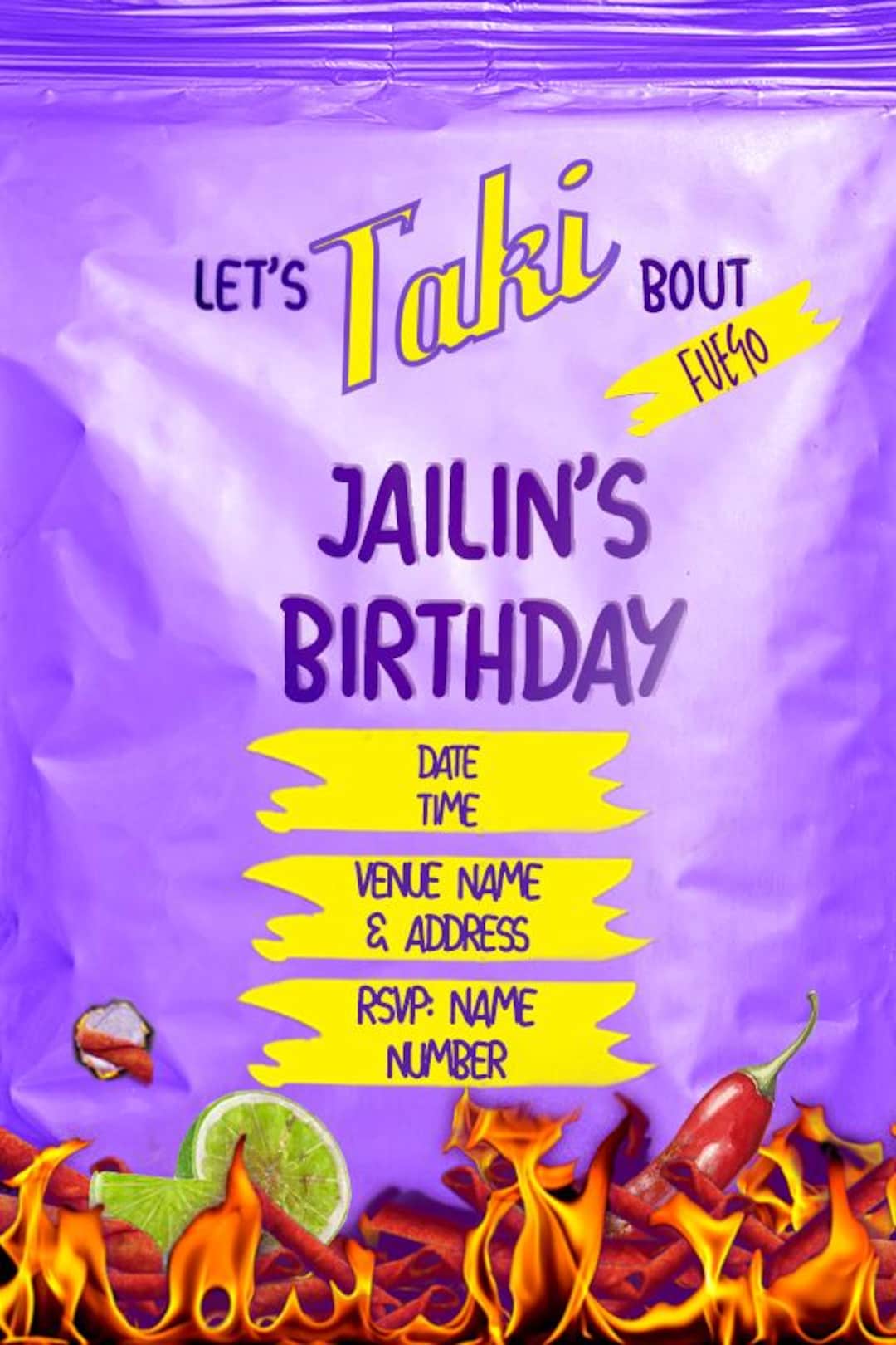 Takis Fuego Spicy Rolled Chips Digital Birthday Invitation for Download ...