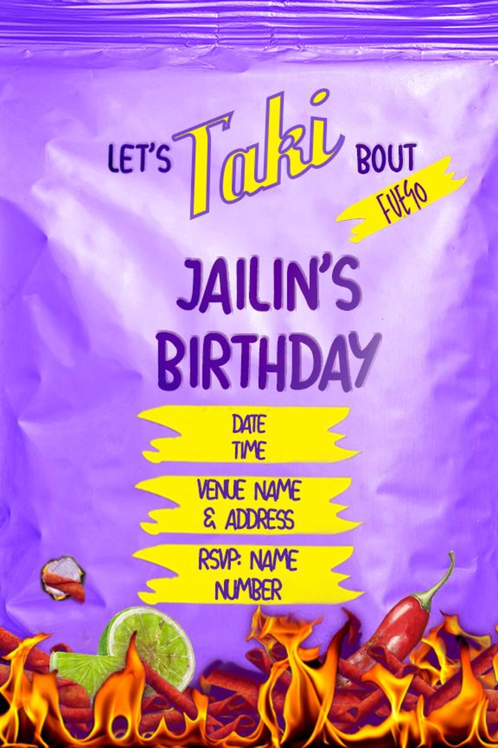 Takis Fuego Spicy Rolled Chips Digital Birthday Invitation for Download ...