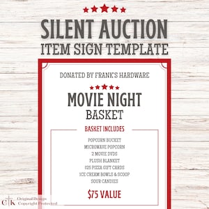Silent Auction Item Sign Template | Auction Item Template | Silent ...