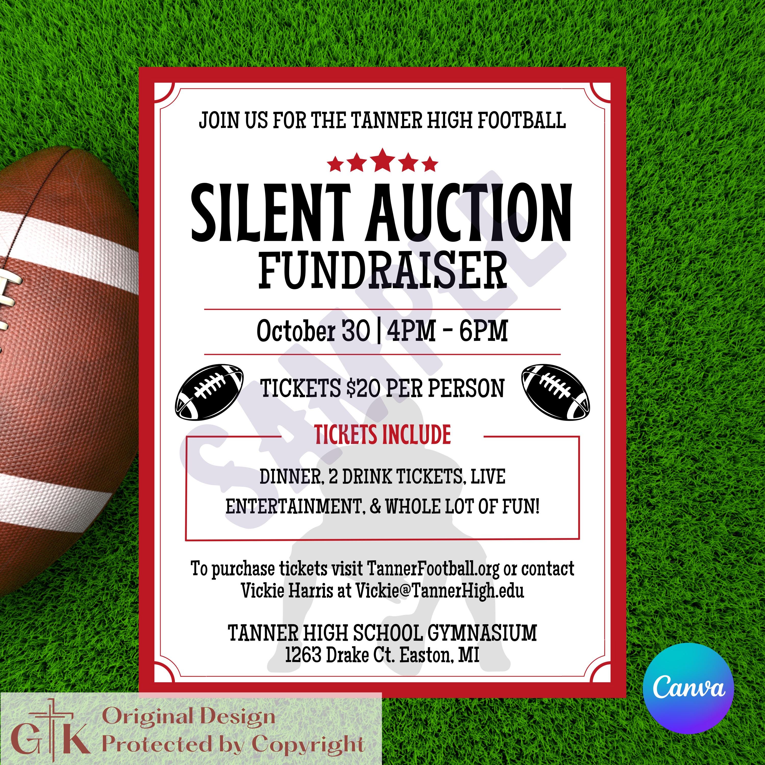 Football Silent Auction Editable Forms | Silent Auction Bid Sheet ...
