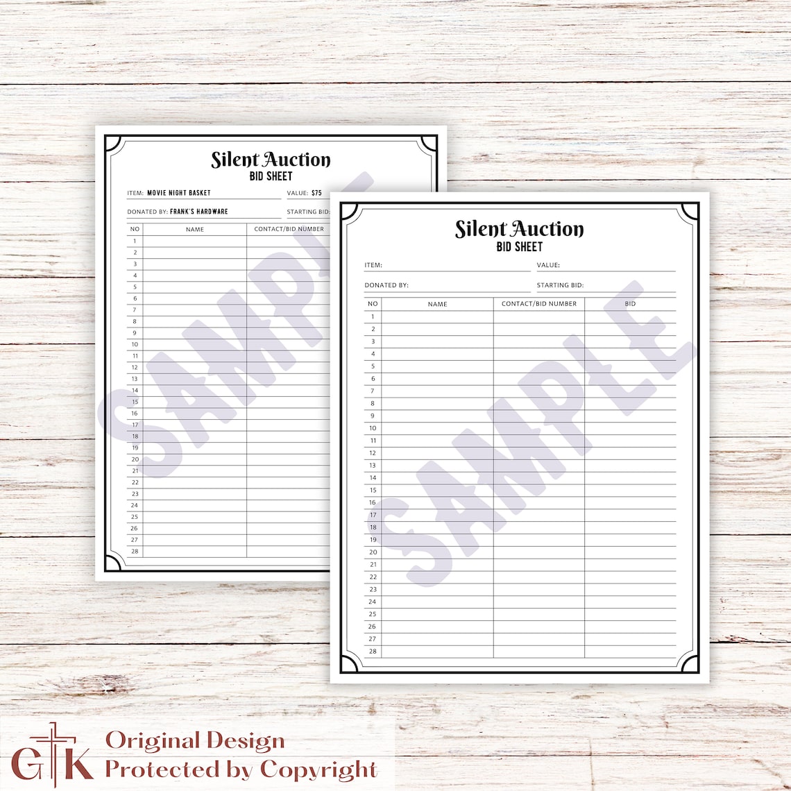 Silent Auction Editable Forms | Silent Auction Bid Sheet | Auction ...