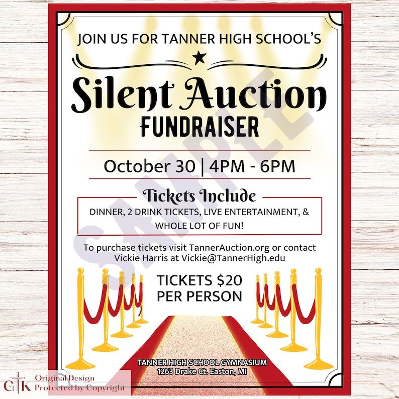 Silent Auction Flyer Template | Red Carpet Fundraiser Flyer | Silent ...