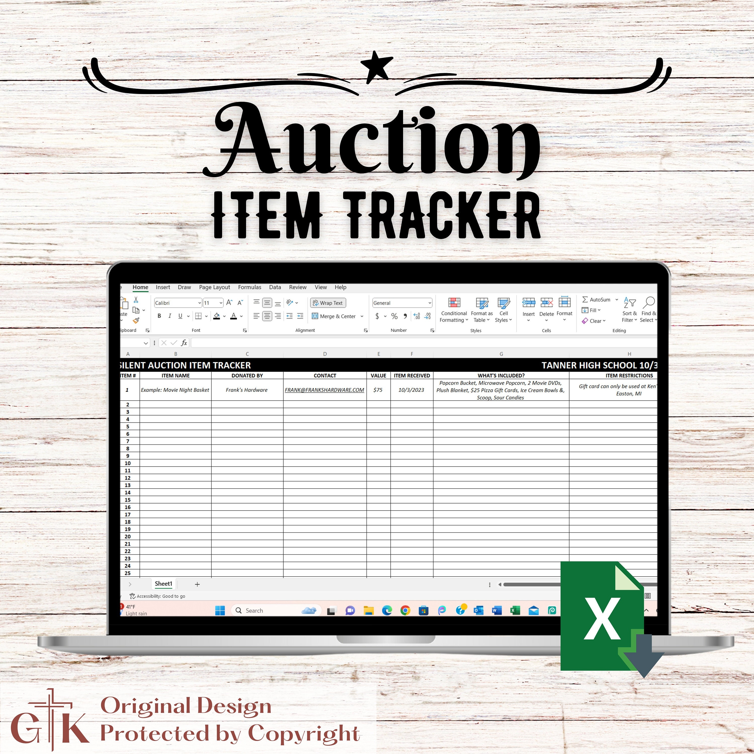 Auction Item Tracker | Silent Auction Item Spreadsheet | Silent Auction ...