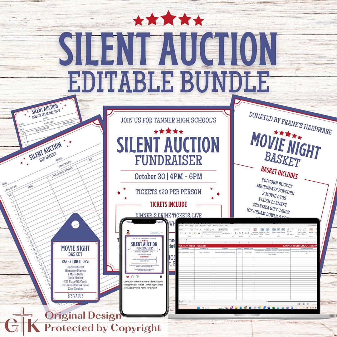 Silent Auction Editable Forms | Silent Auction Bid Sheet | Auction ...