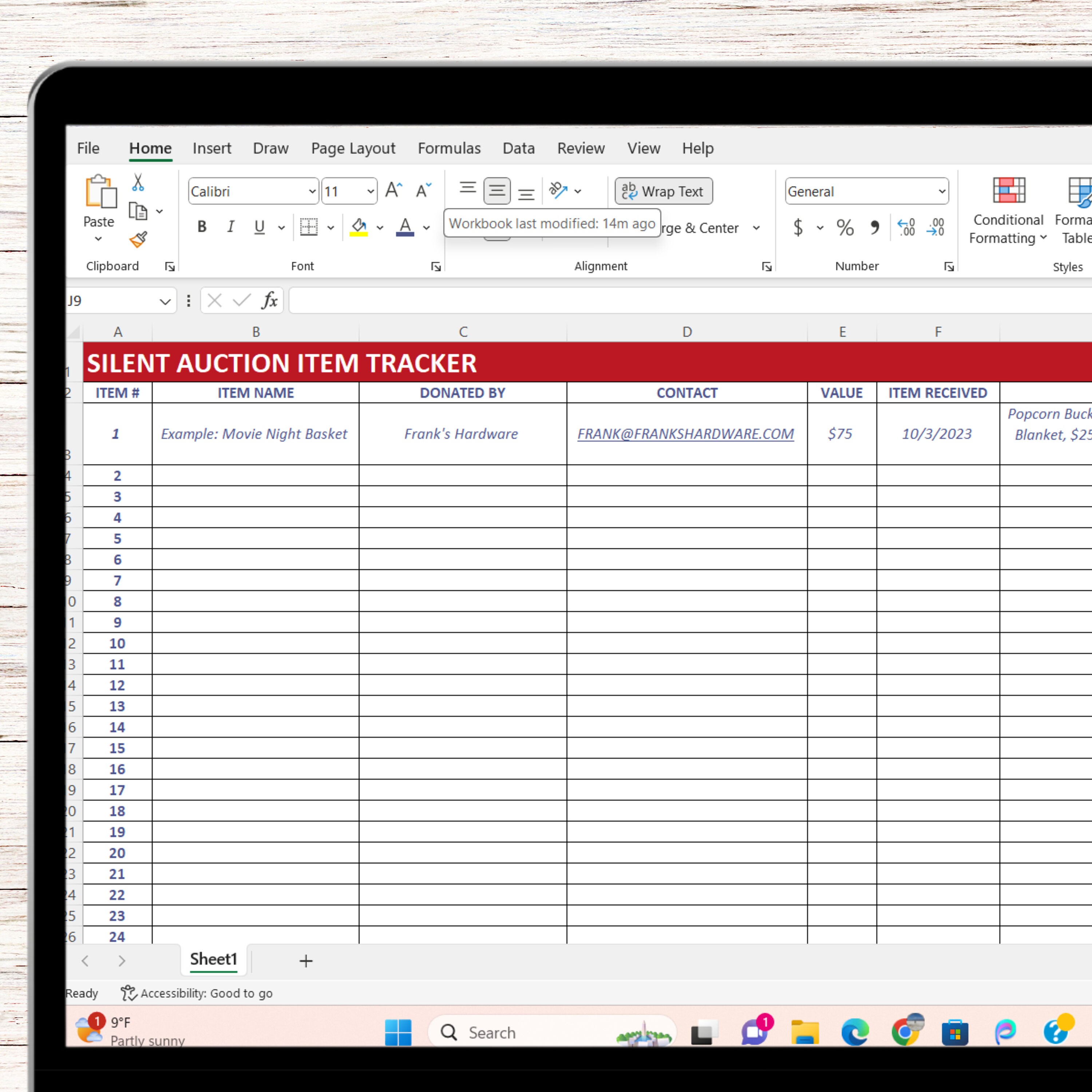 Auction Item Tracker | Silent Auction Item Spreadsheet | Silent Auction ...