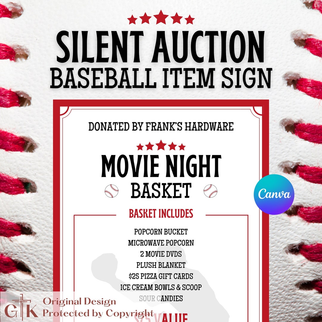 Baseball Silent Auction Item Sign Template | Auction Item Template ...