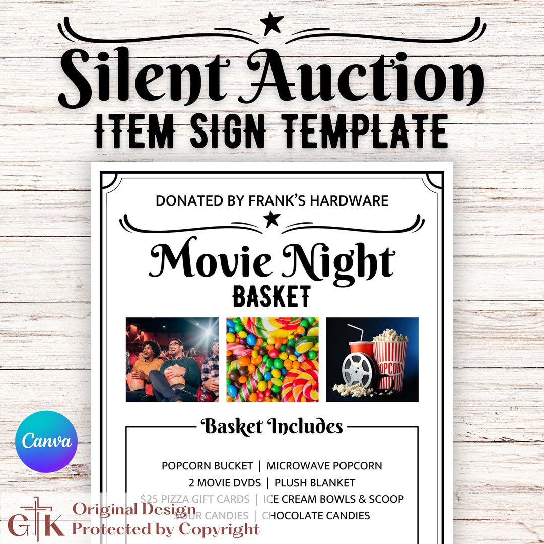 Silent Auction Item Sign Template | Auction Item Template | Silent ...