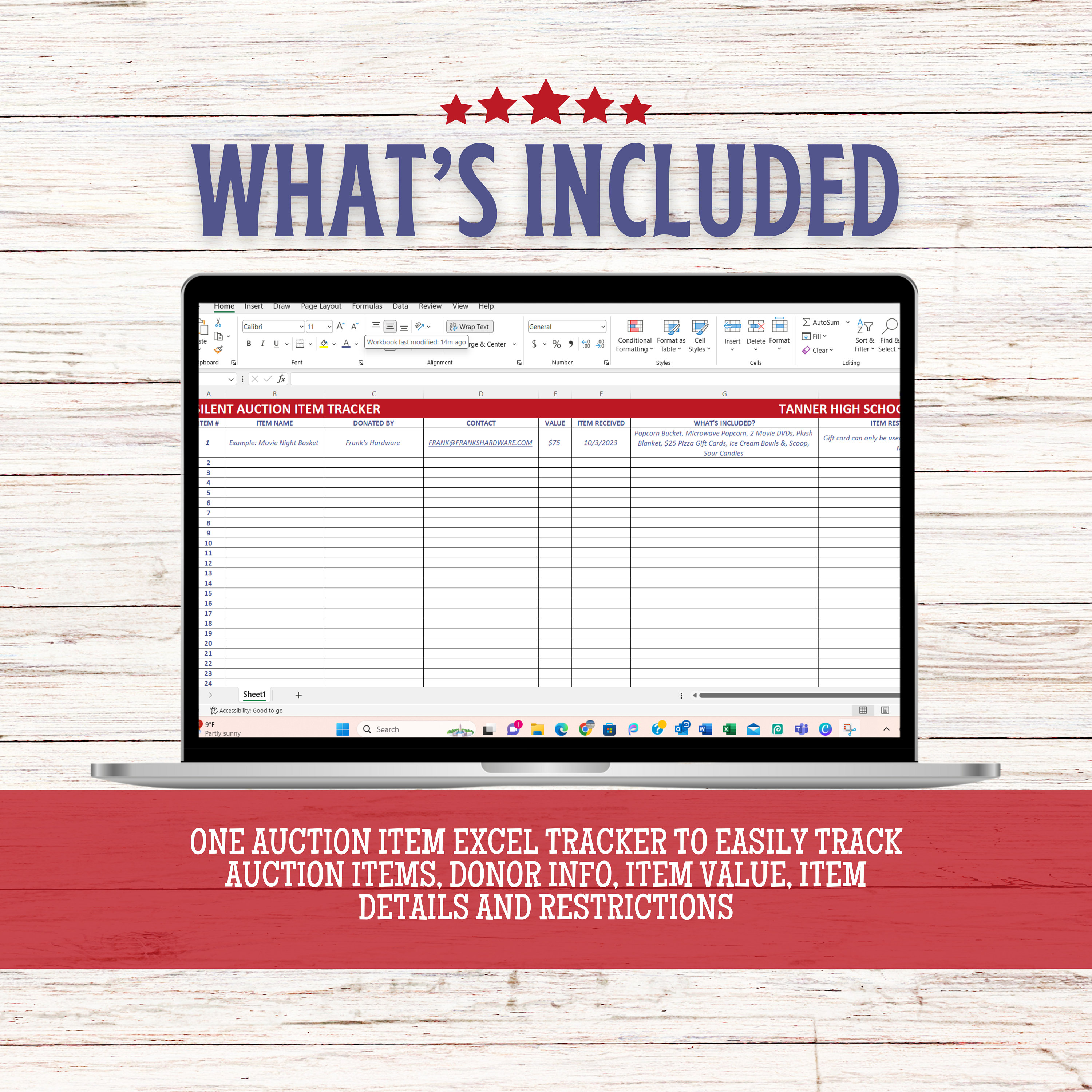 Auction Item Tracker | Silent Auction Item Spreadsheet | Silent Auction ...