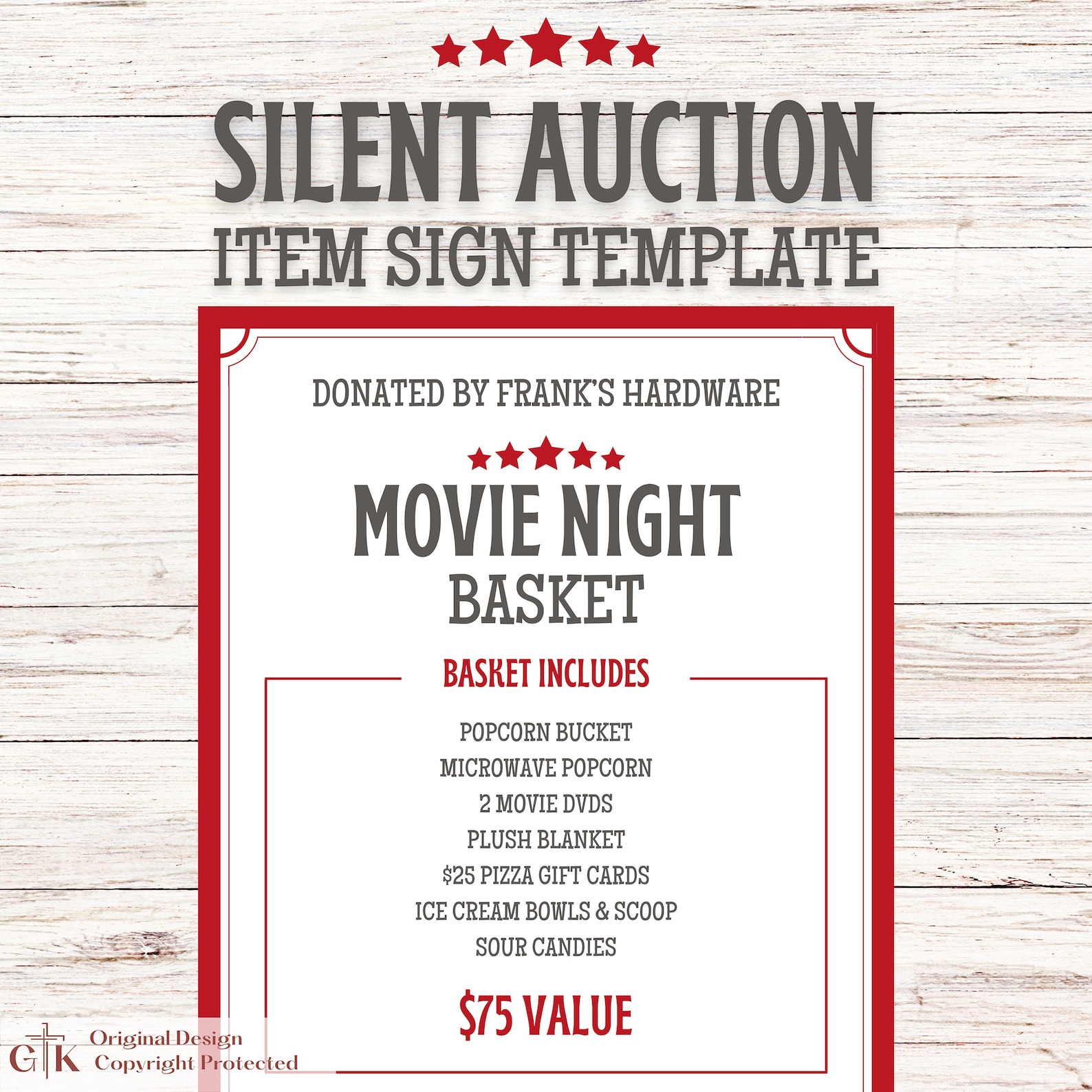 Silent Auction Item Sign Template | Auction Item Template | Silent ...