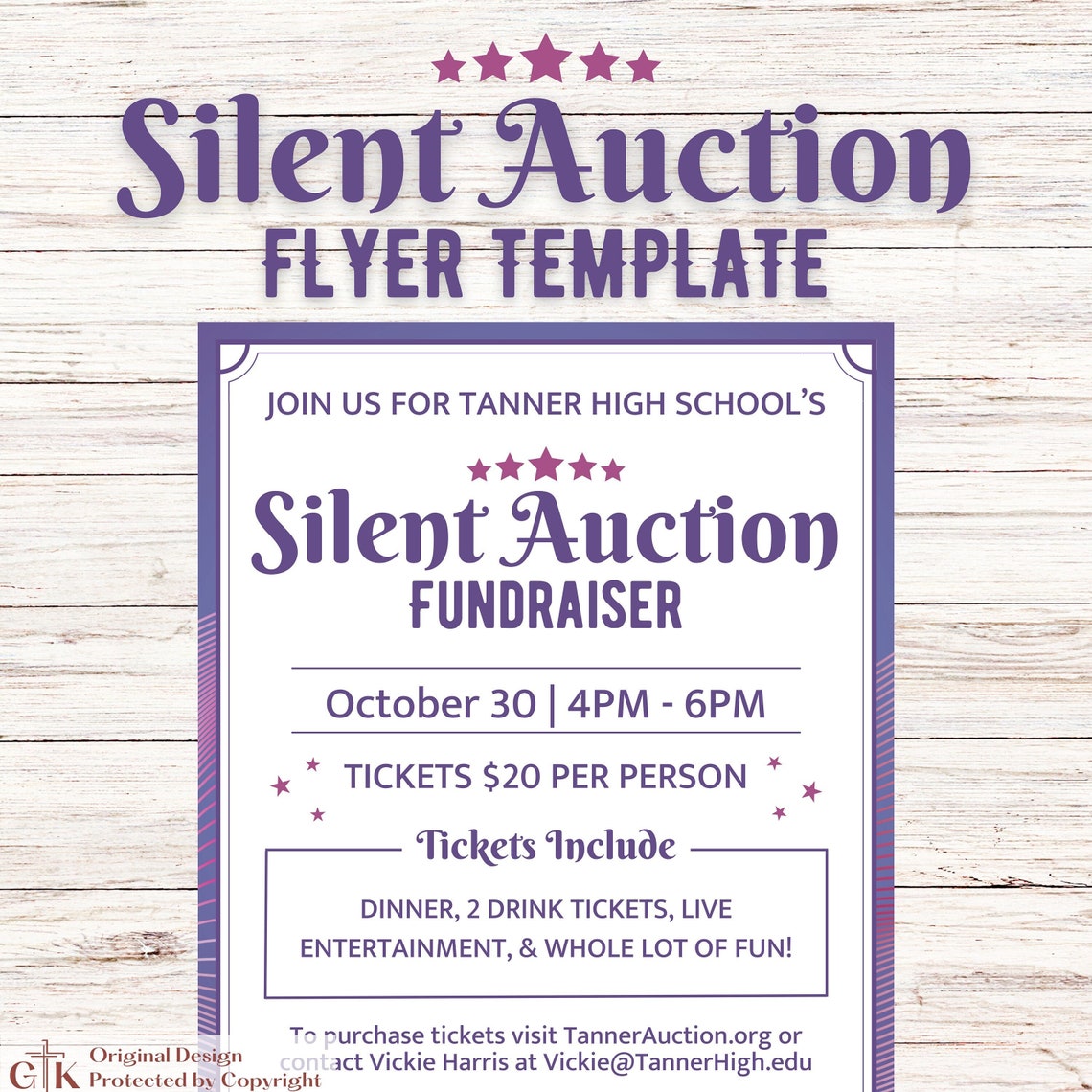 Silent Auction Flyer Template | Fundraiser Flyer | Silent Auction Sheet ...