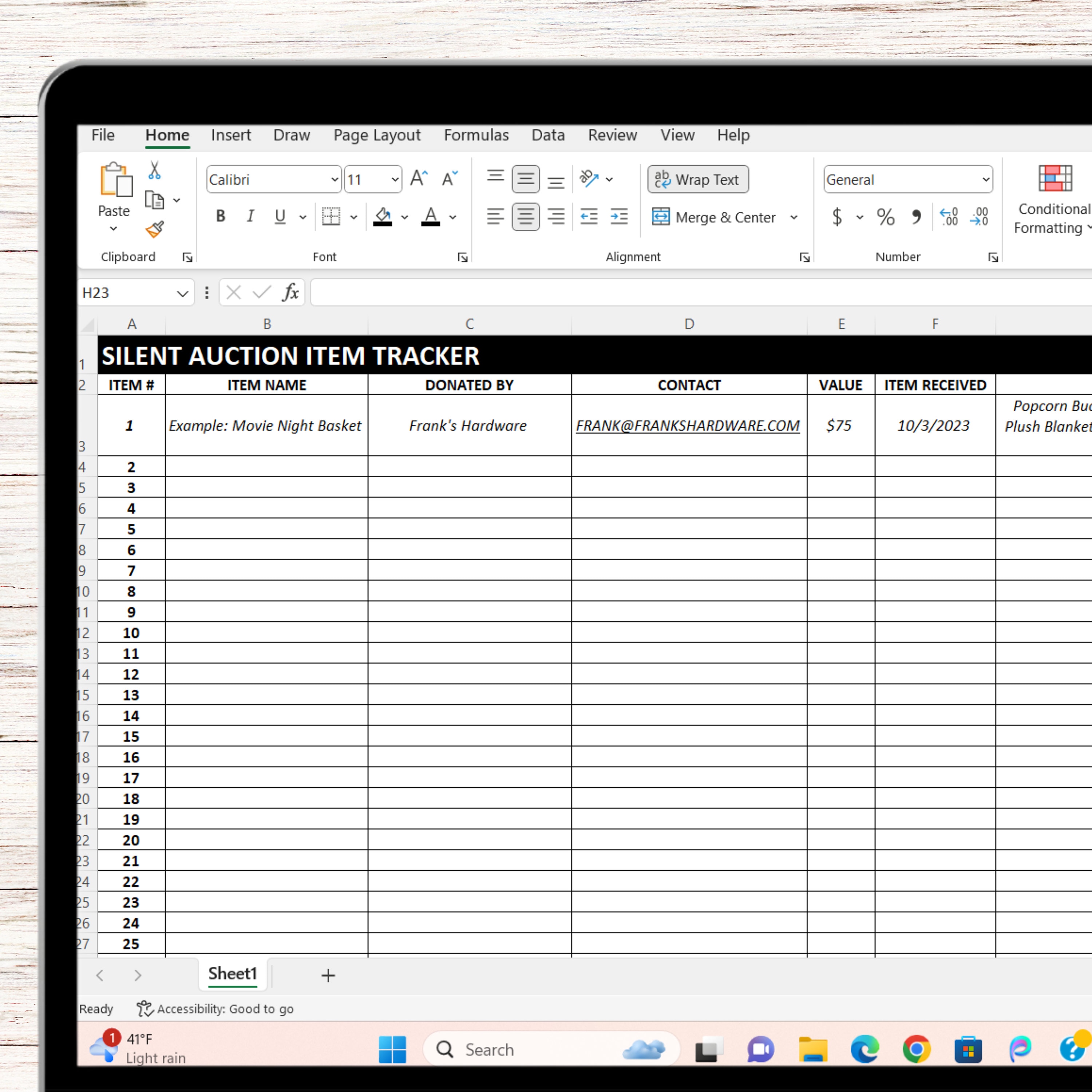 Auction Item Tracker | Silent Auction Item Spreadsheet | Silent Auction ...