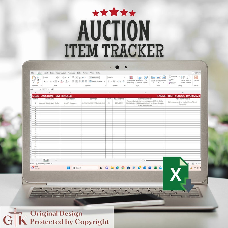 Auction Item Tracker | Silent Auction Item Spreadsheet | Silent Auction ...