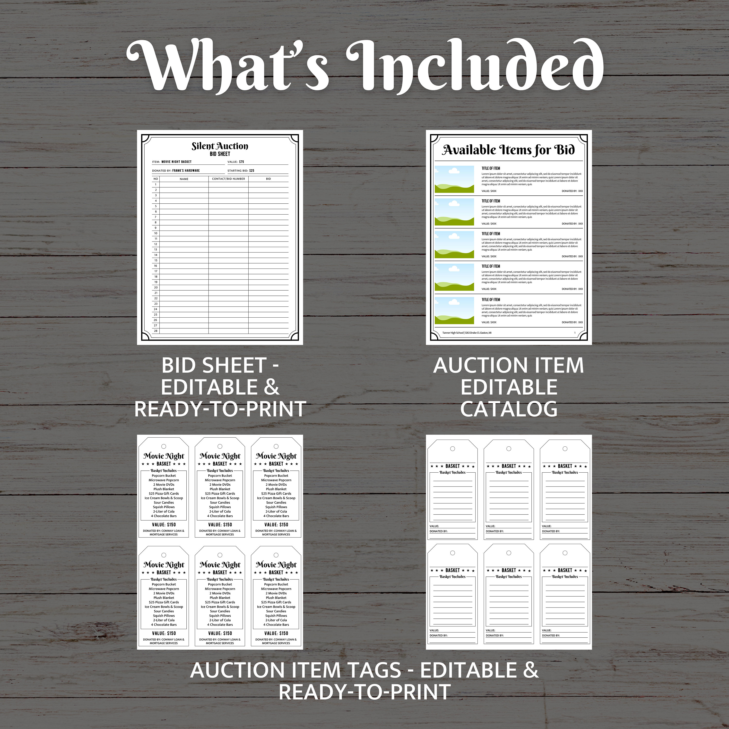 Silent Auction Editable Forms Bundle | Silent Auction Bid Sheet ...