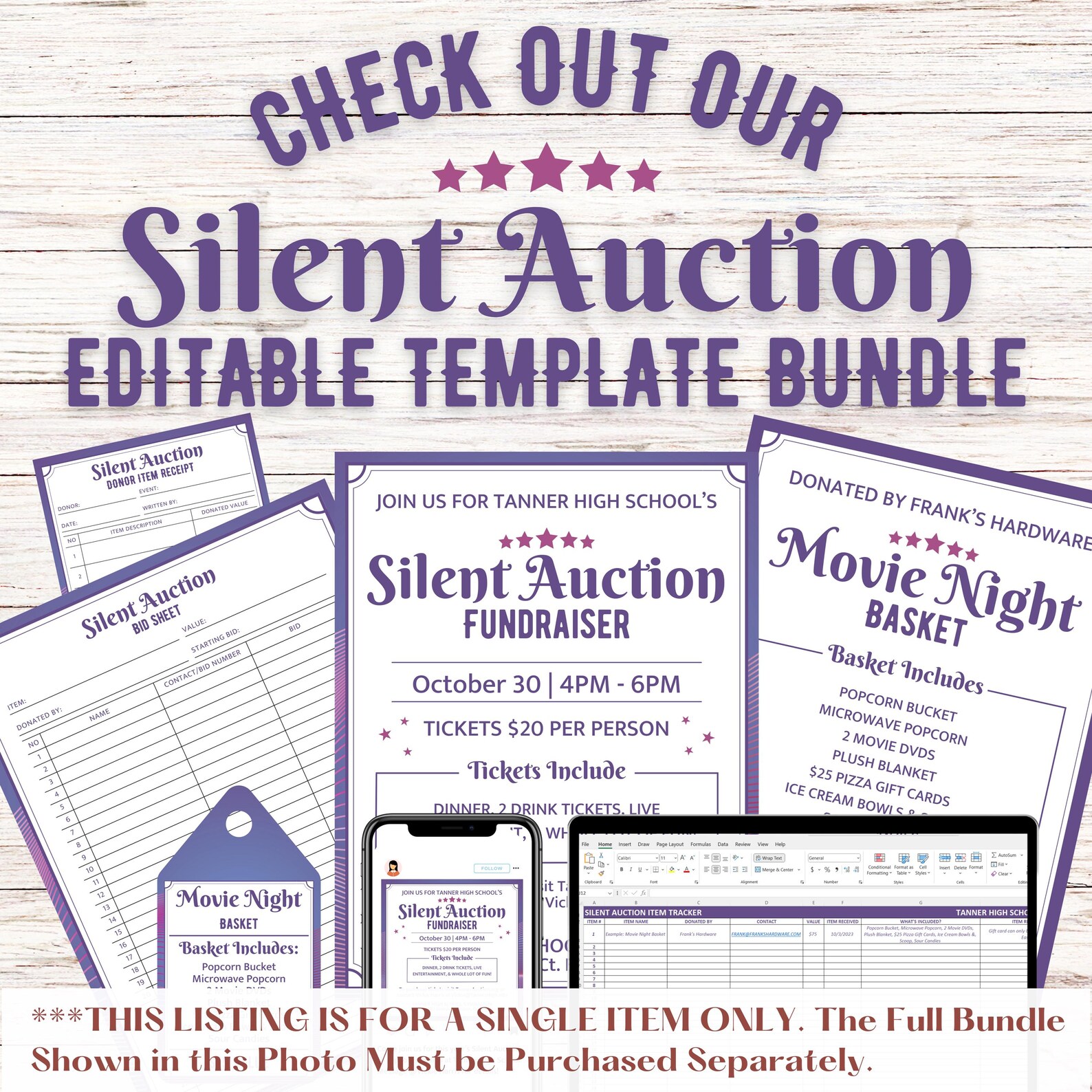 Silent Auction Basket Tags Editable Silent Auction Sheet Auction Item ...