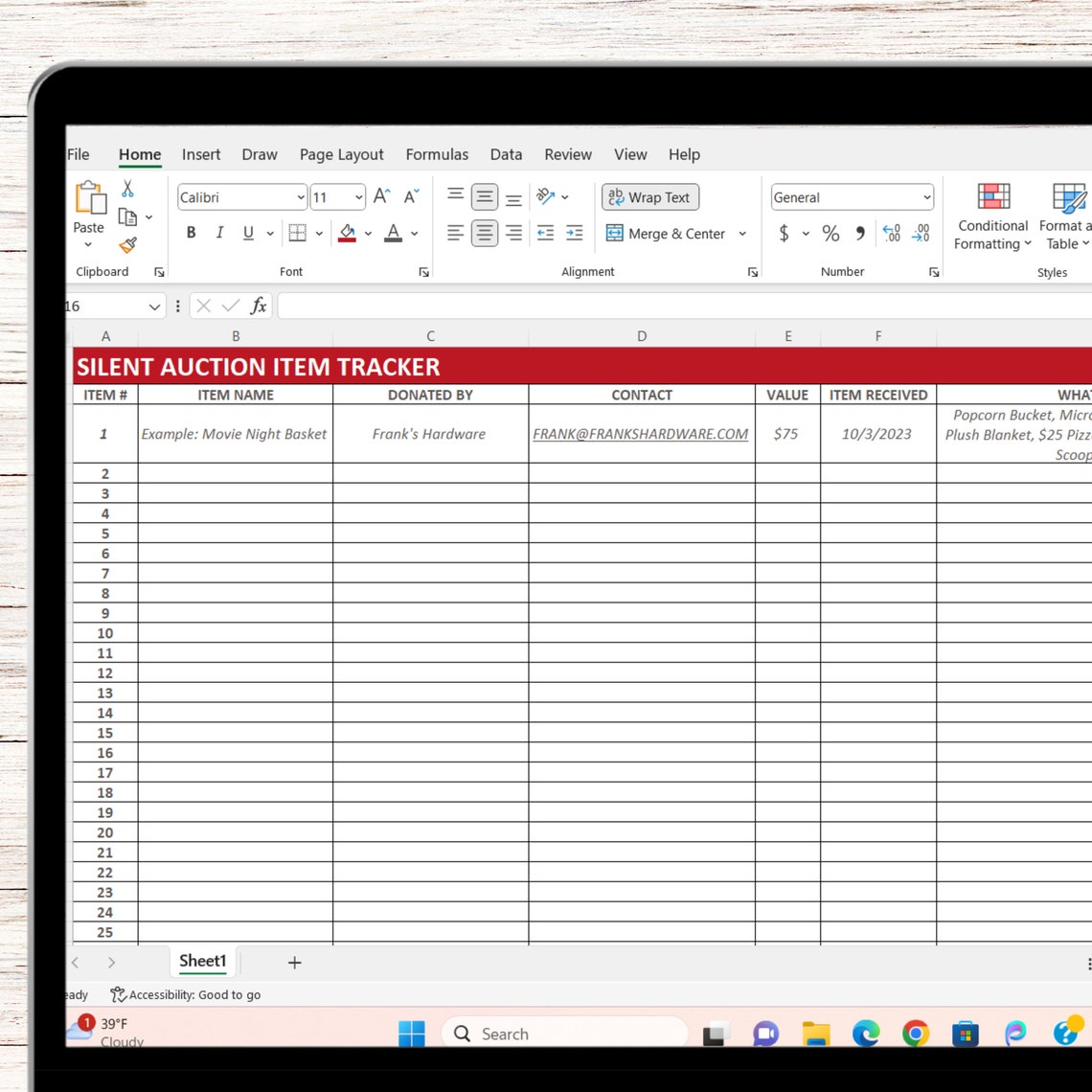 Auction Item Tracker | Silent Auction Item Spreadsheet | Silent Auction ...
