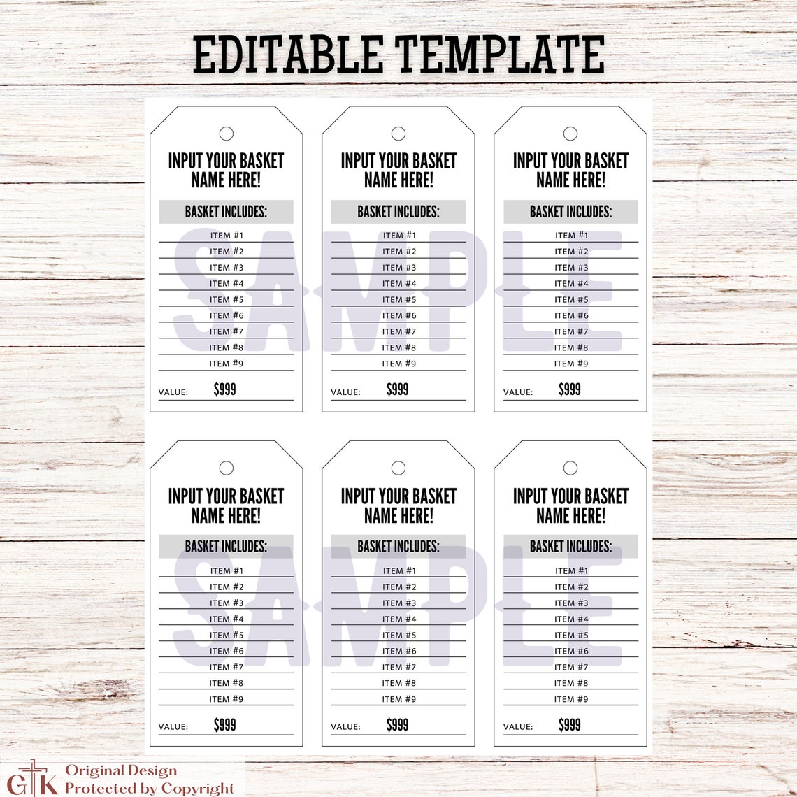 Auction Basket Tags | Auction Item Template | Silent Auction Supplies ...