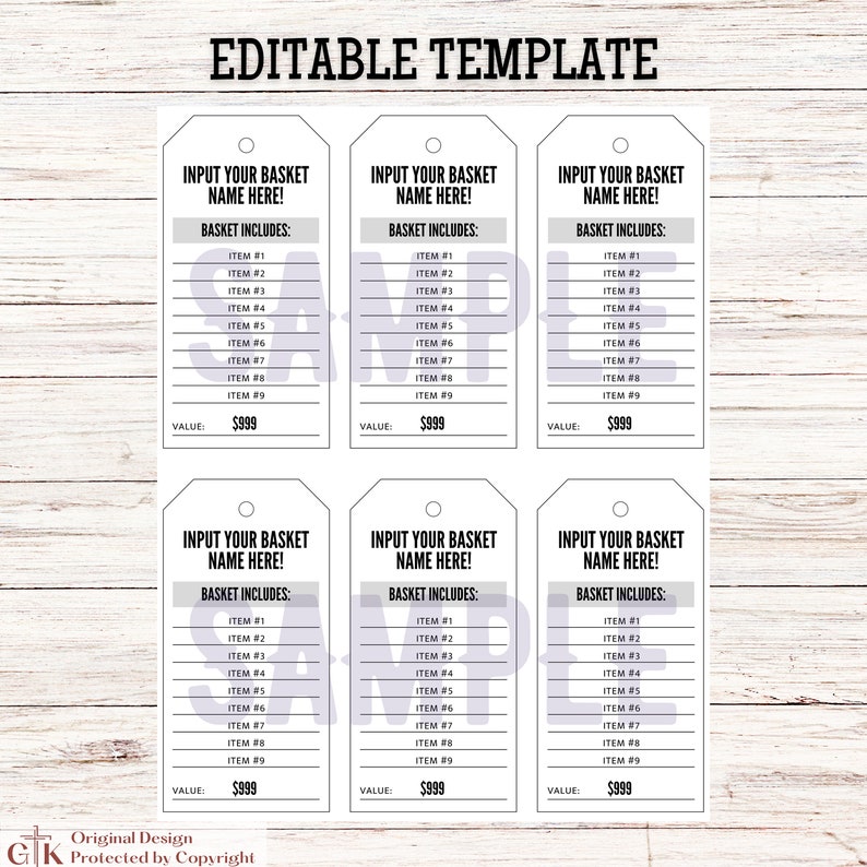 Auction Basket Tags | Auction Item Template | Silent Auction Supplies ...