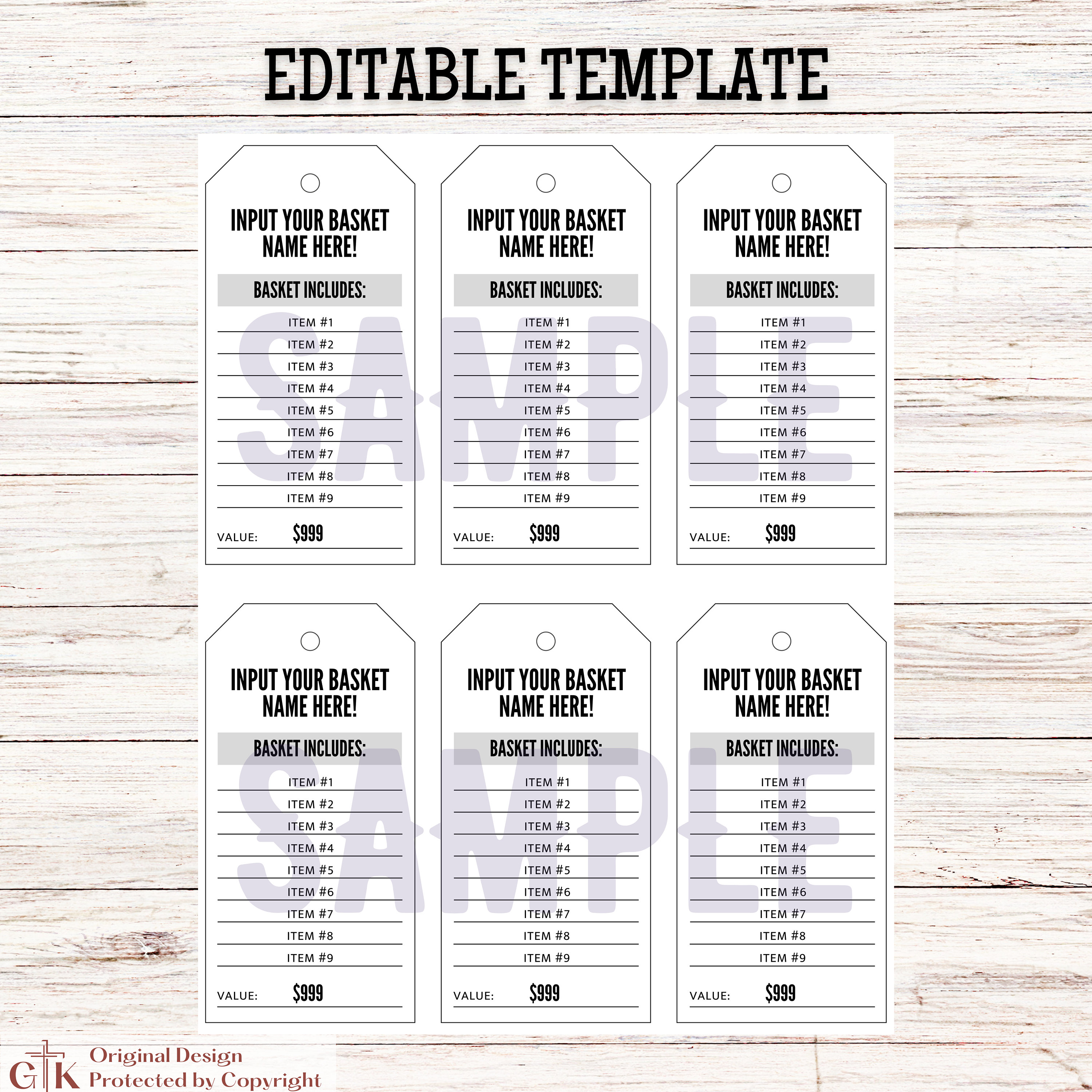 Auction Basket Tags | Auction Item Template | Silent Auction Supplies ...