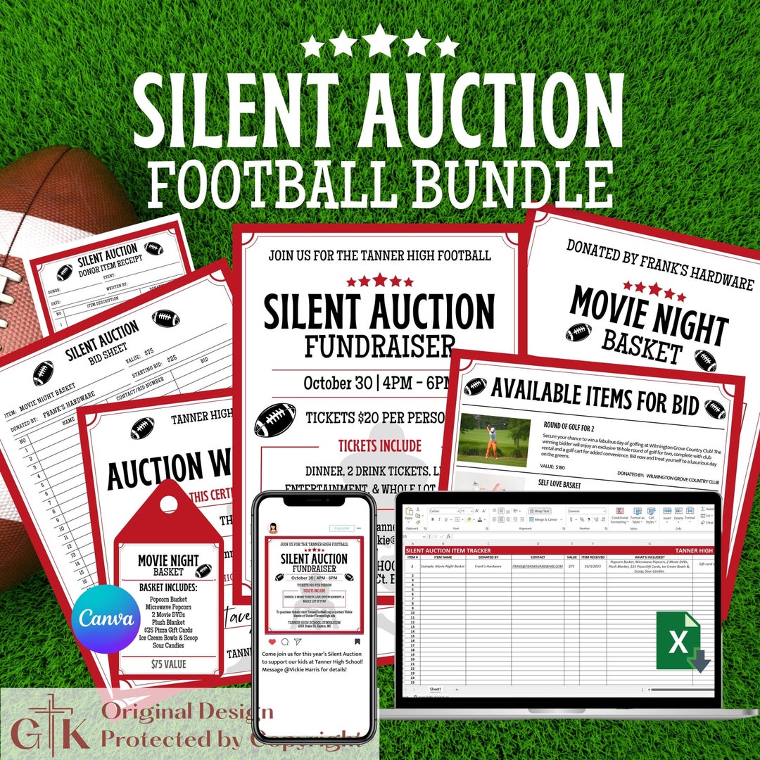 Football Silent Auction Editable Forms | Silent Auction Bid Sheet ...