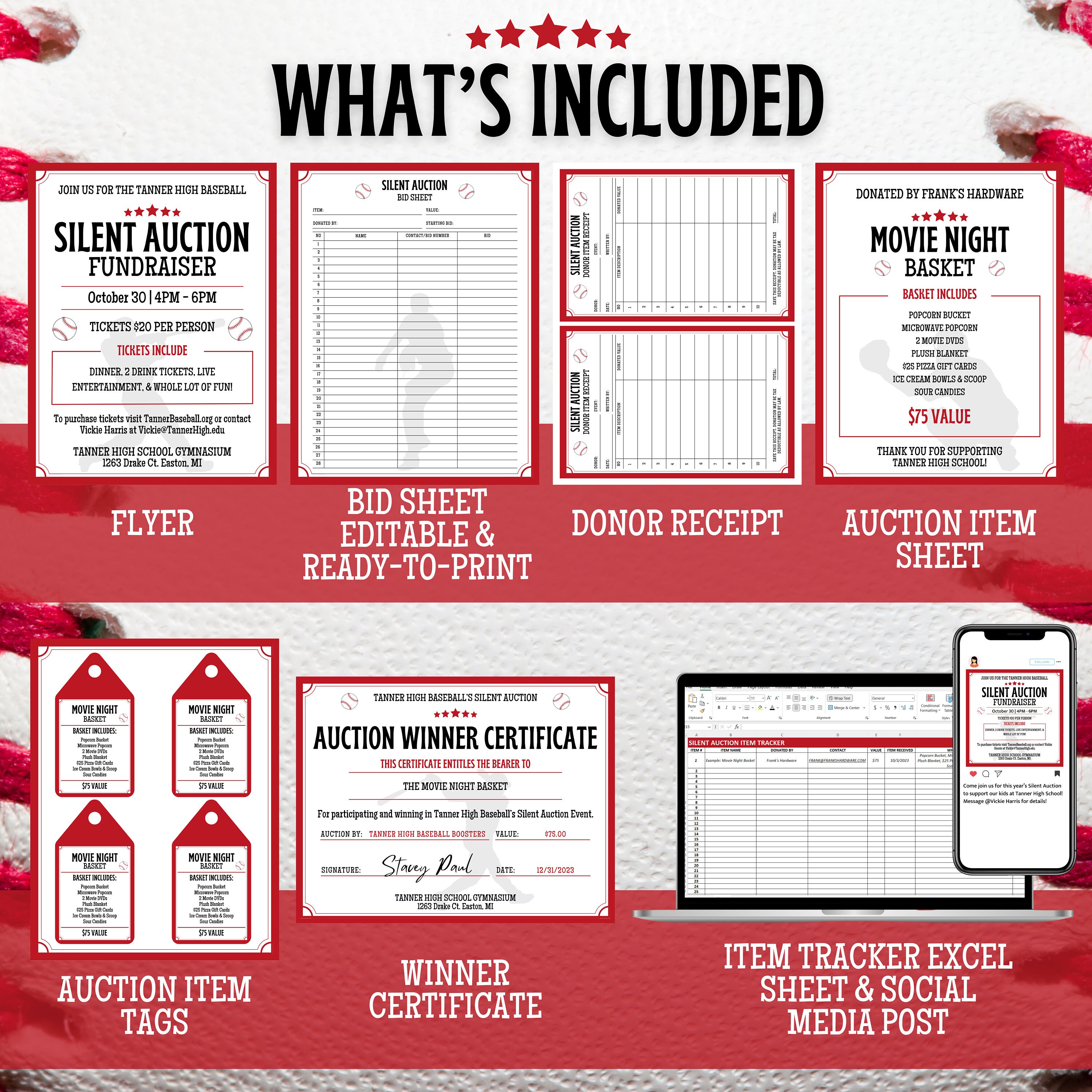 Baseball Silent Auction Editable Forms | Silent Auction Bid Sheet ...