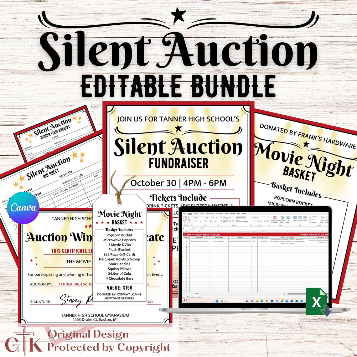 Silent Auction Editable Forms | Silent Auction Bid Sheet | Auction ...