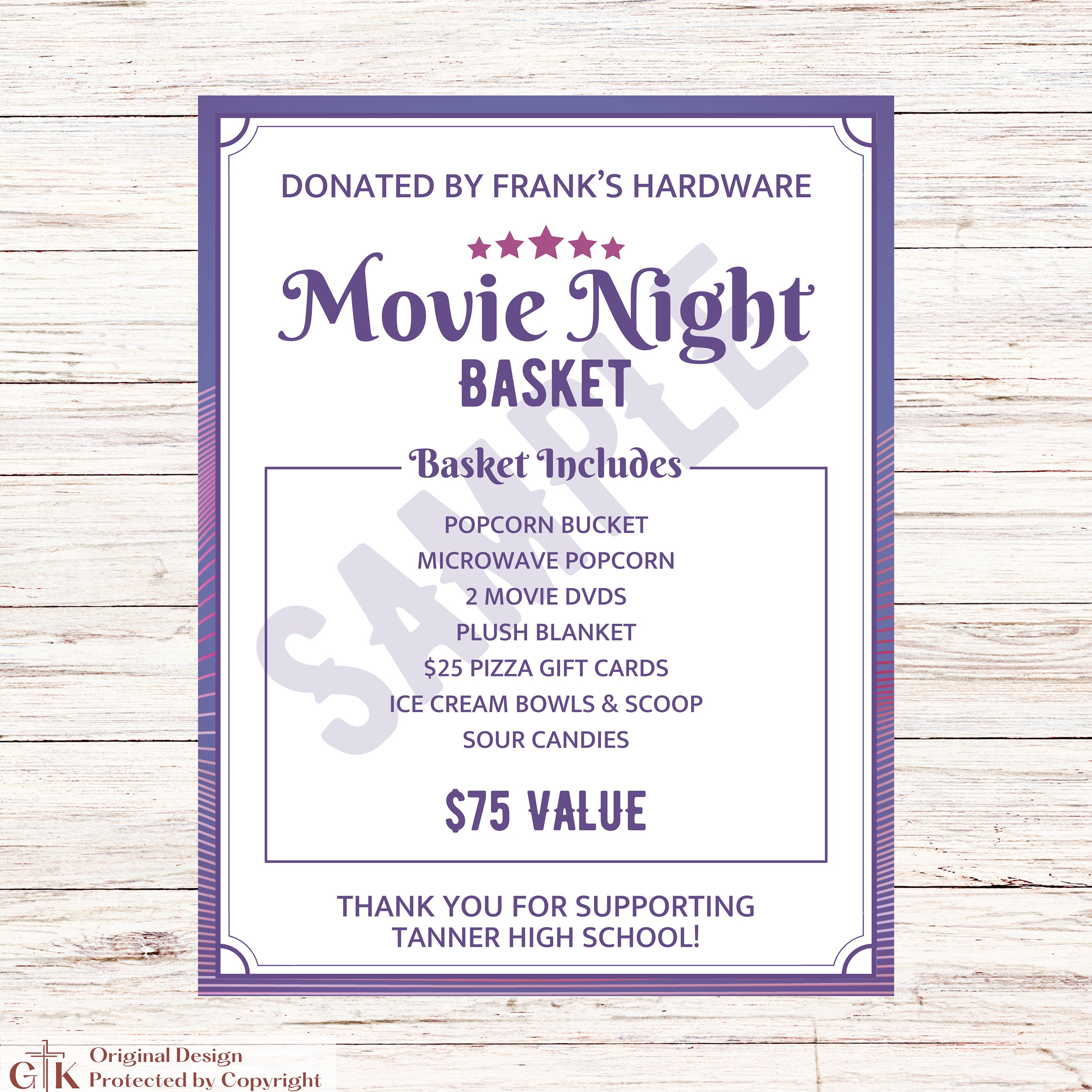 Silent Auction Item Sign Template | Auction Item Template | Silent ...