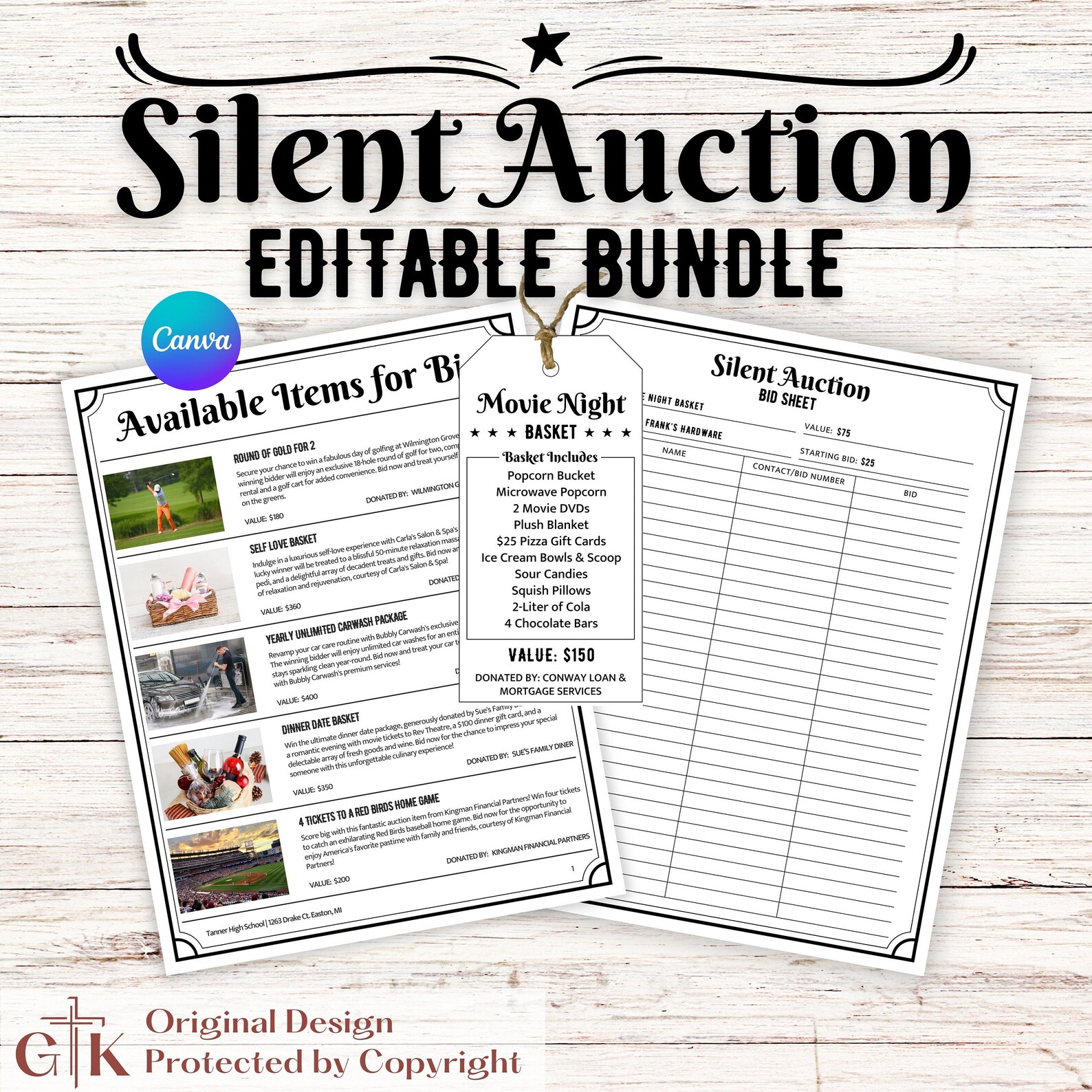 Silent Auction Editable Forms Bundle | Silent Auction Bid Sheet ...