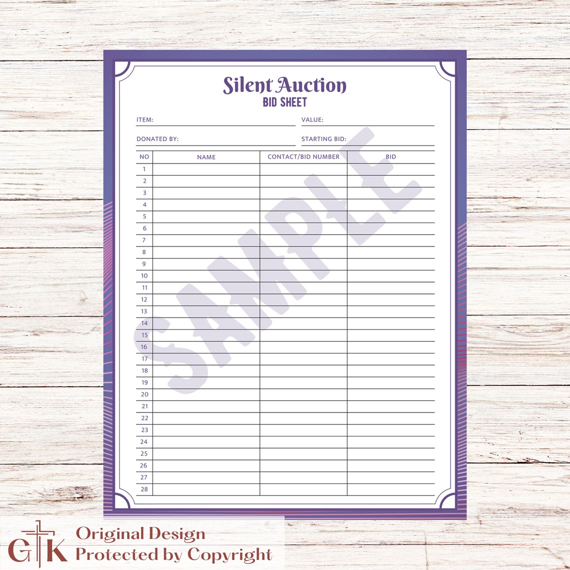 Silent Auction Editable Forms | Silent Auction Bid Sheet | Auction ...