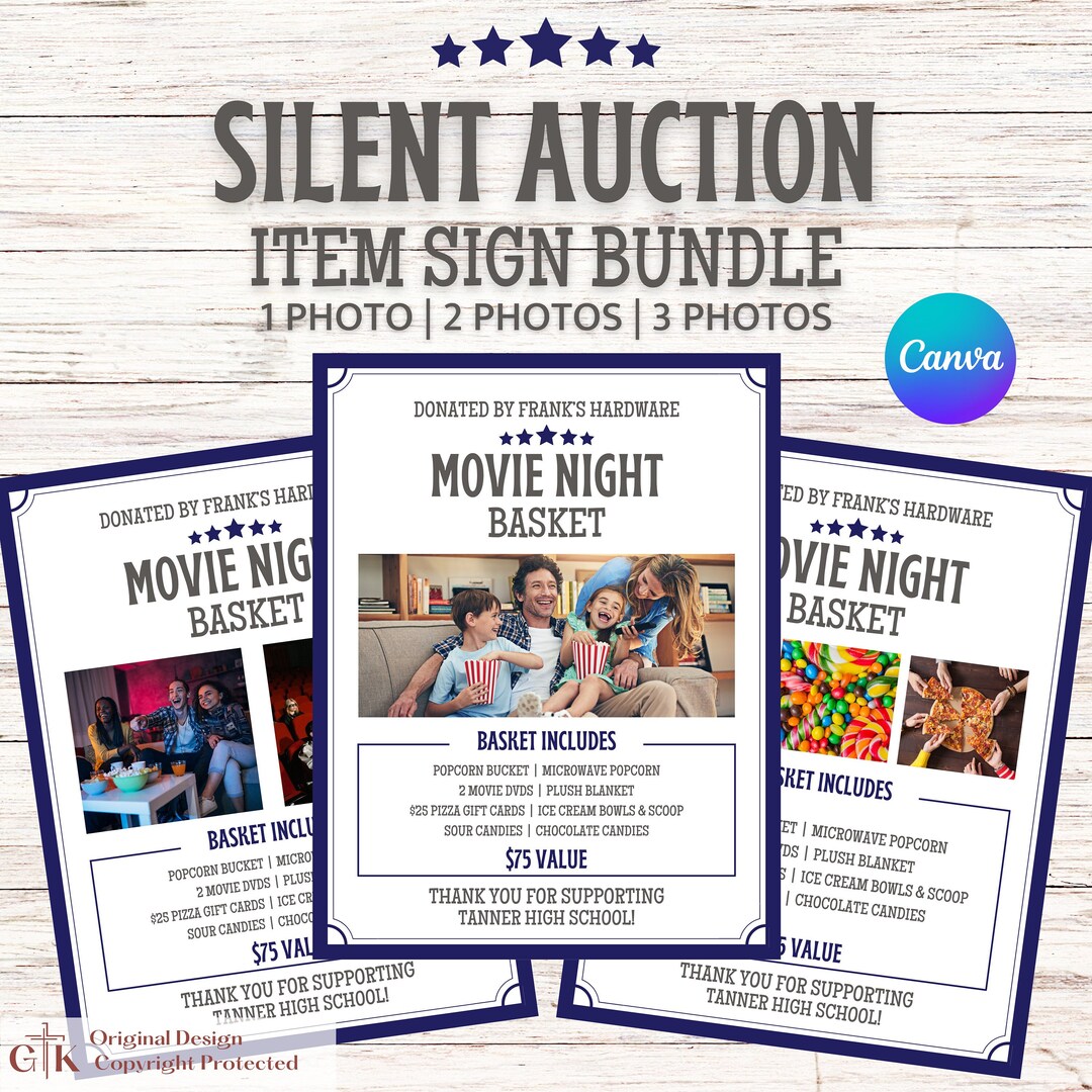 Silent Auction Item Sign Template With Photos | Auction Item Template ...