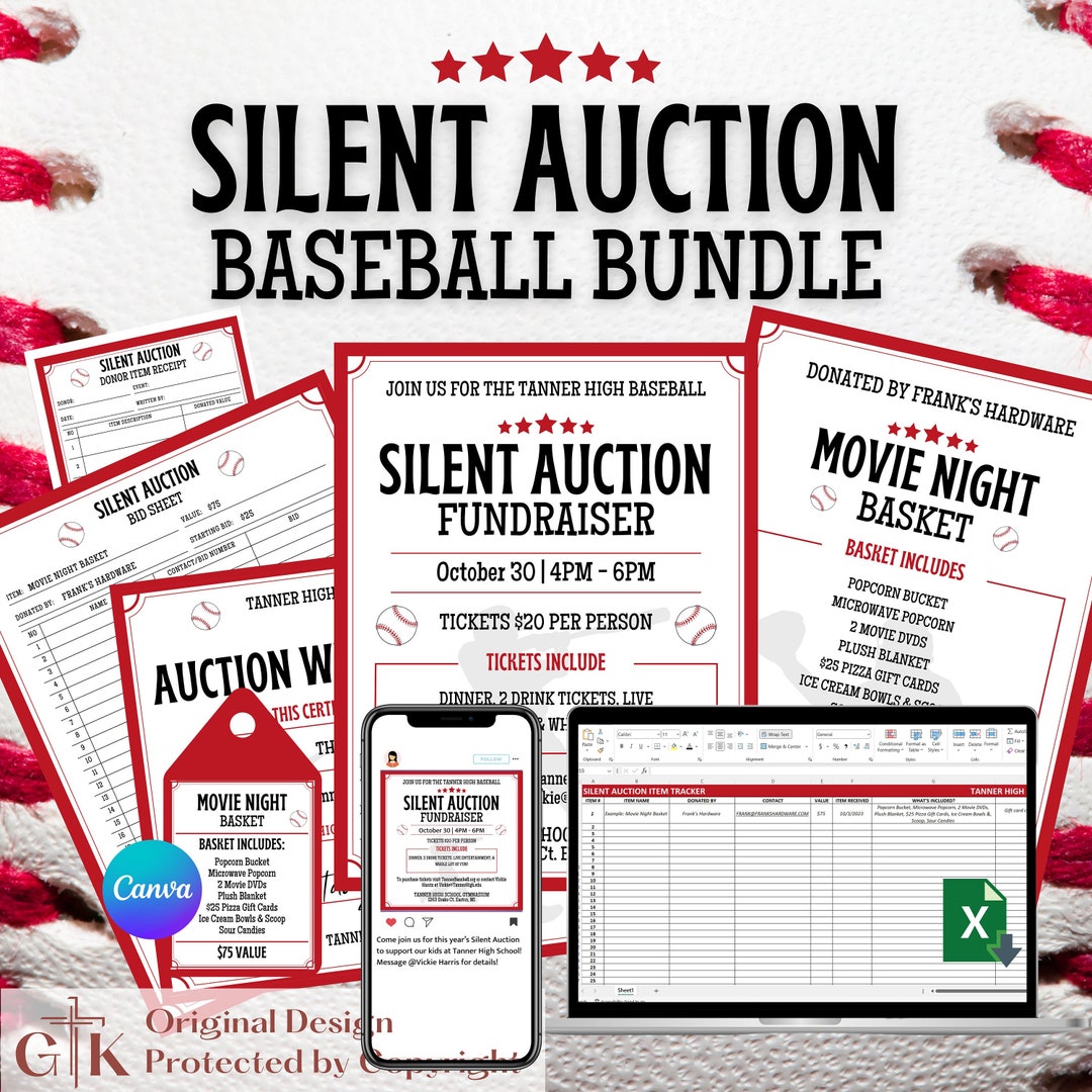 Baseball Silent Auction Editable Forms | Silent Auction Bid Sheet ...