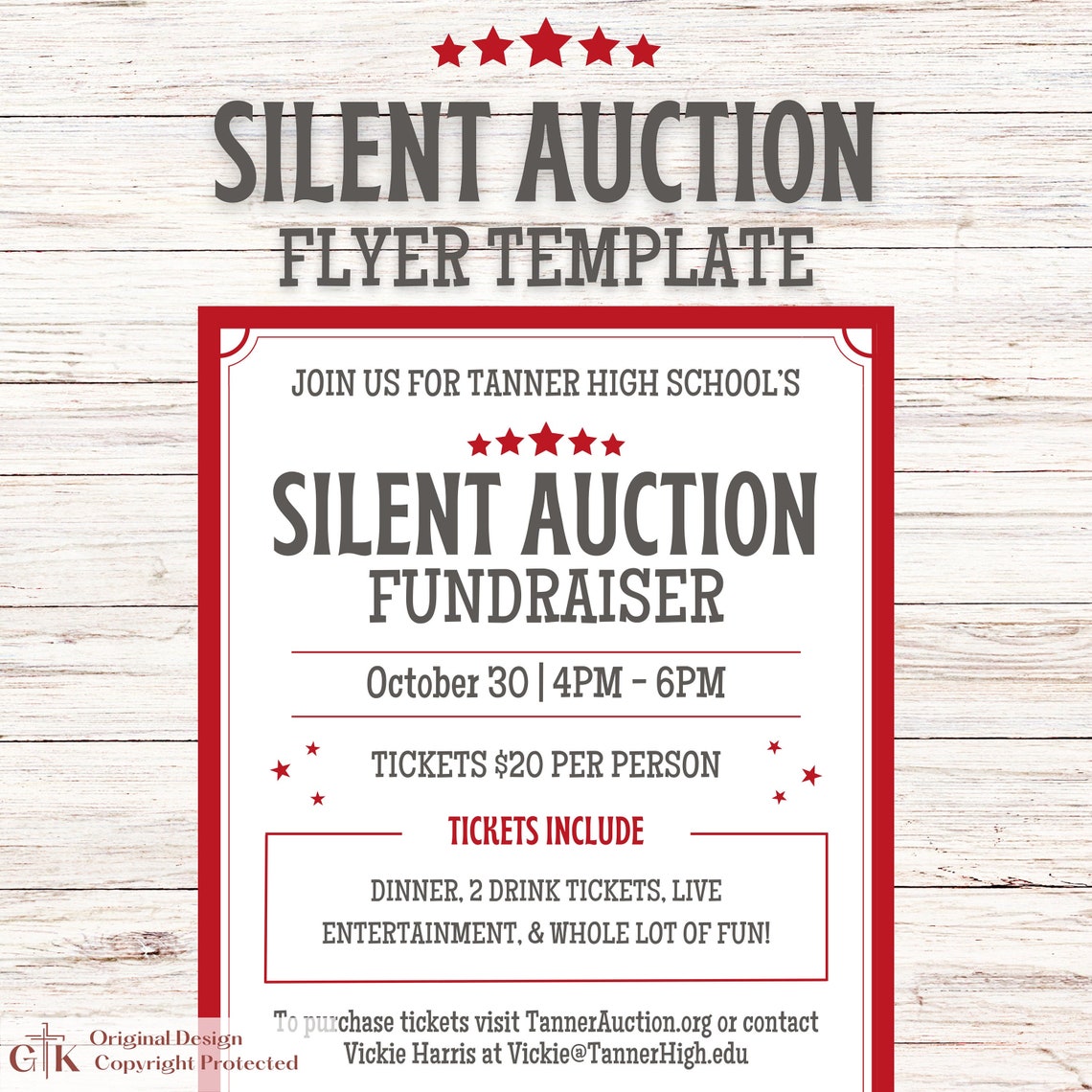 Silent Auction Flyer Template | Fundraiser Flyer | Silent Auction Sheet | Auction Invitation ...