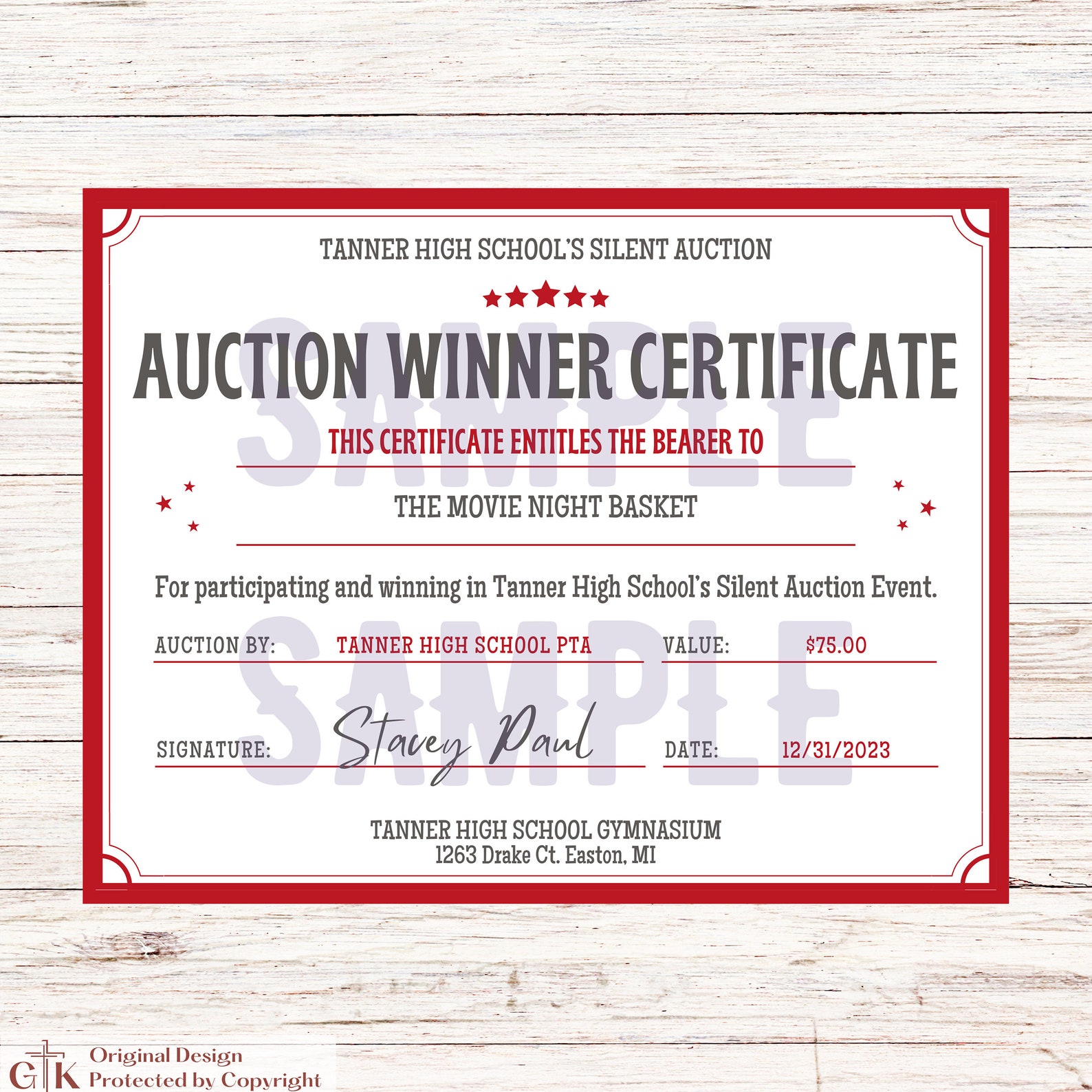 Silent Auction Winner Certificate Template | Auction Item Certificate ...