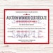Silent Auction Winner Certificate Template | Auction Item Certificate ...