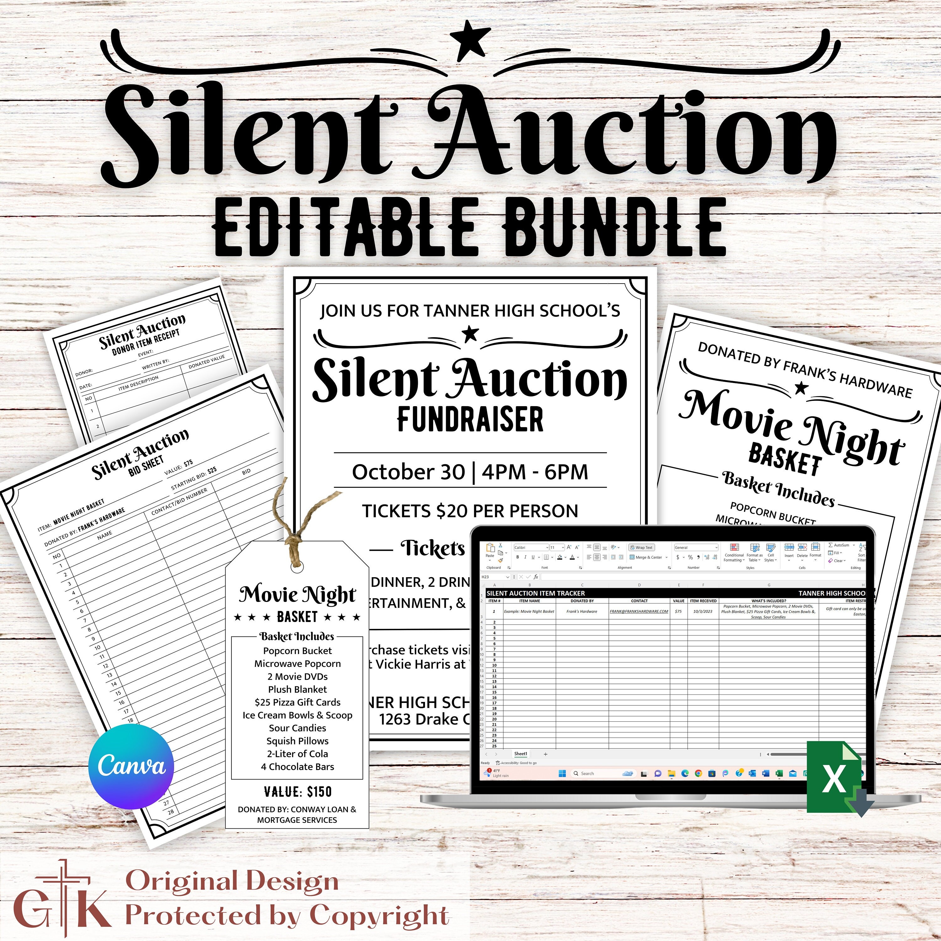 Silent Auction Editable Forms | Silent Auction Bid Sheet | Auction ...
