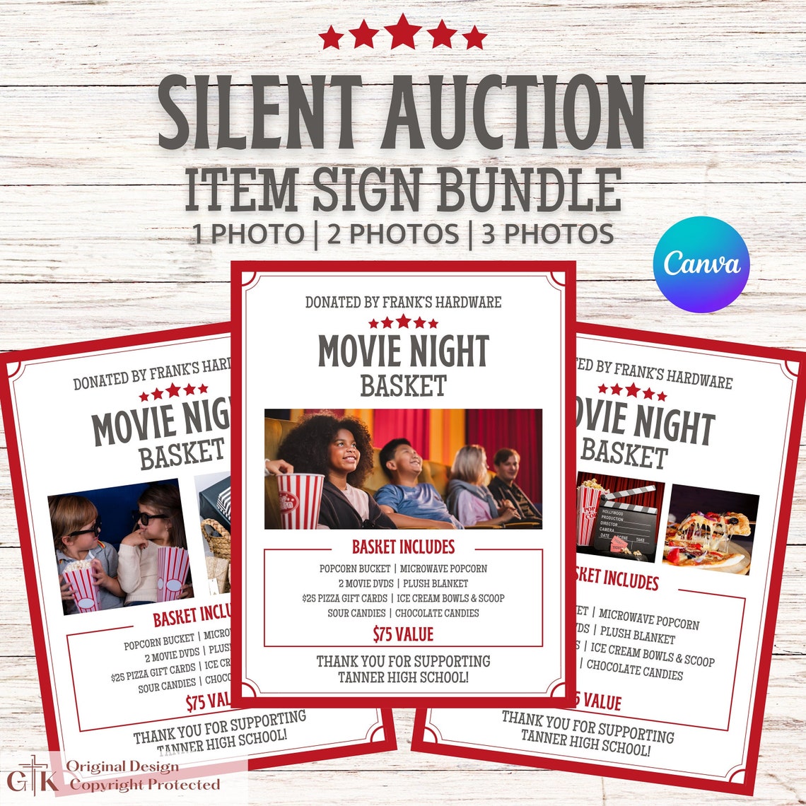 Silent Auction Item Sign Template With Photos | Auction Item Template ...