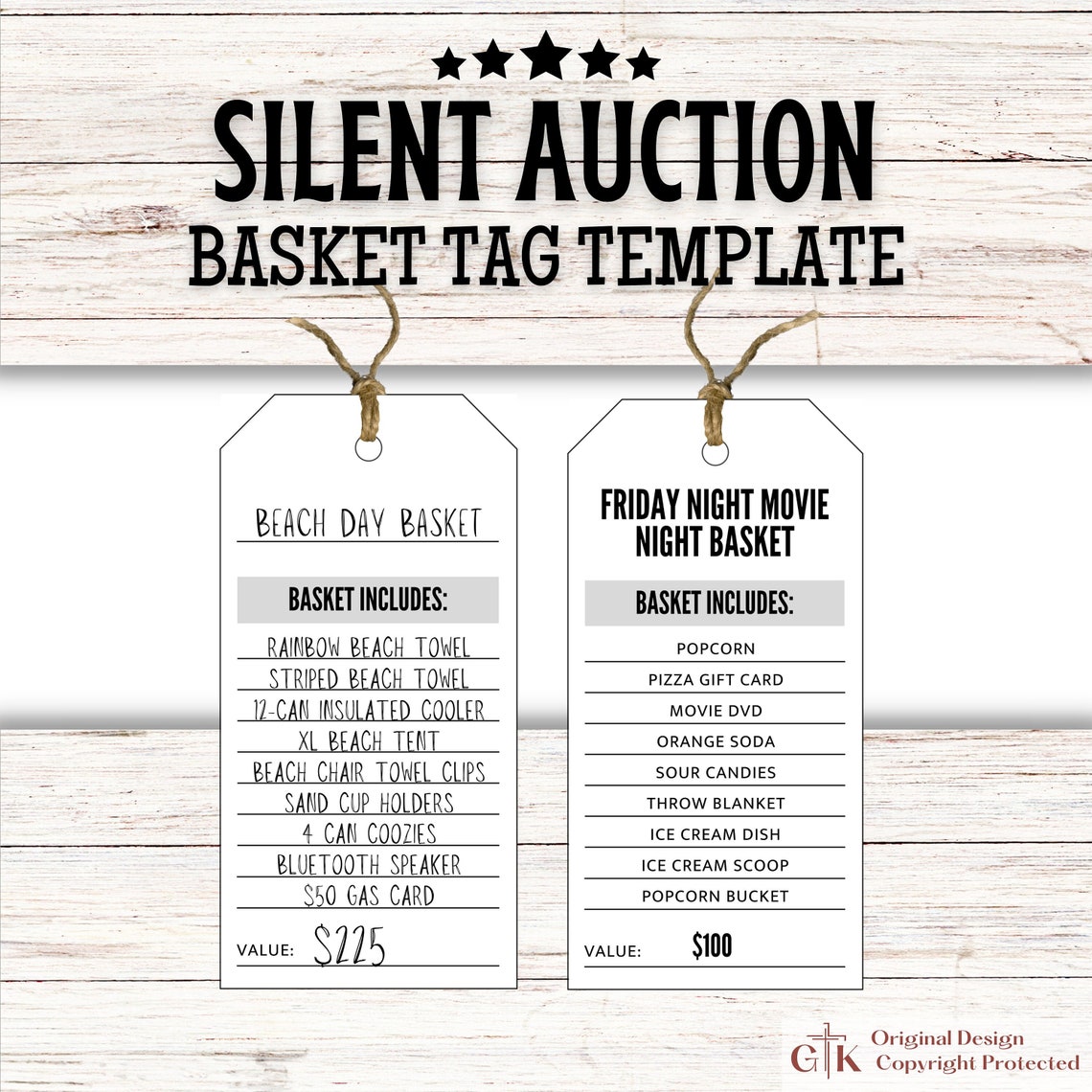 Auction Basket Tags | Auction Item Template | Silent Auction Supplies ...