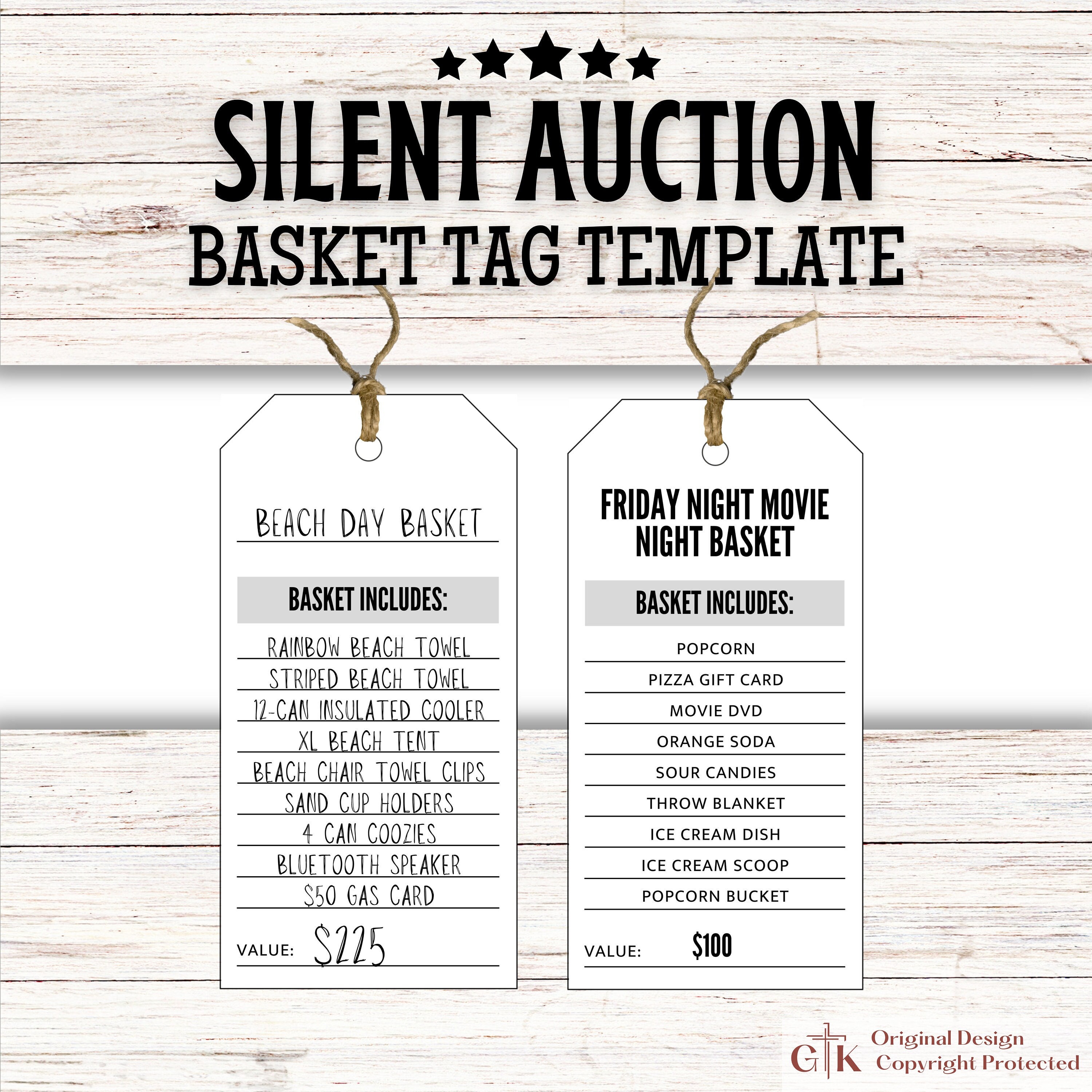 Auction Basket Tags | Auction Item Template | Silent Auction Supplies | Auction Template ...